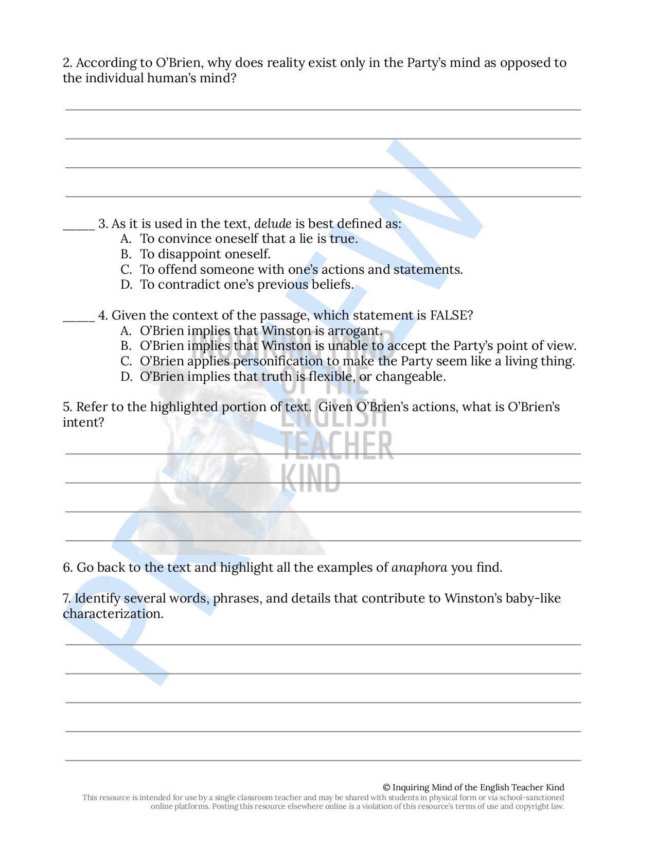 1984 by George Orwell Close Reading Analysis Worksheets Bundle for High ...