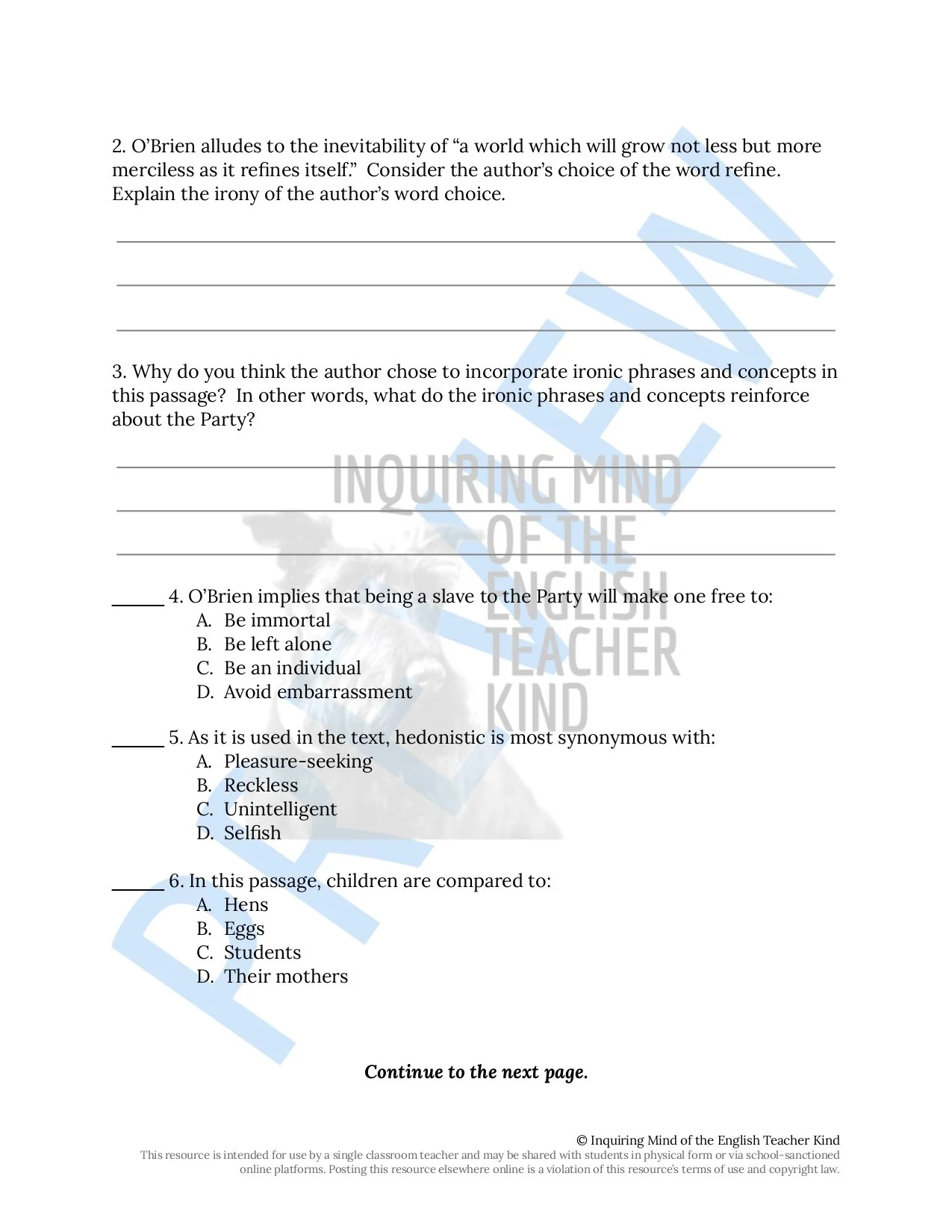 1984 by George Orwell Close Reading Analysis Worksheets Bundle for High ...