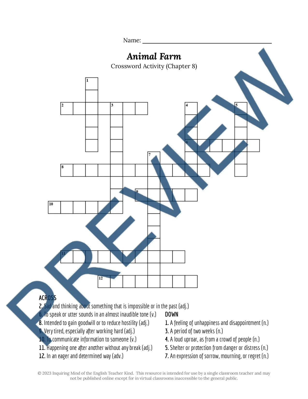 Animal Farm by George Orwell Vocabulary Development Games and ...