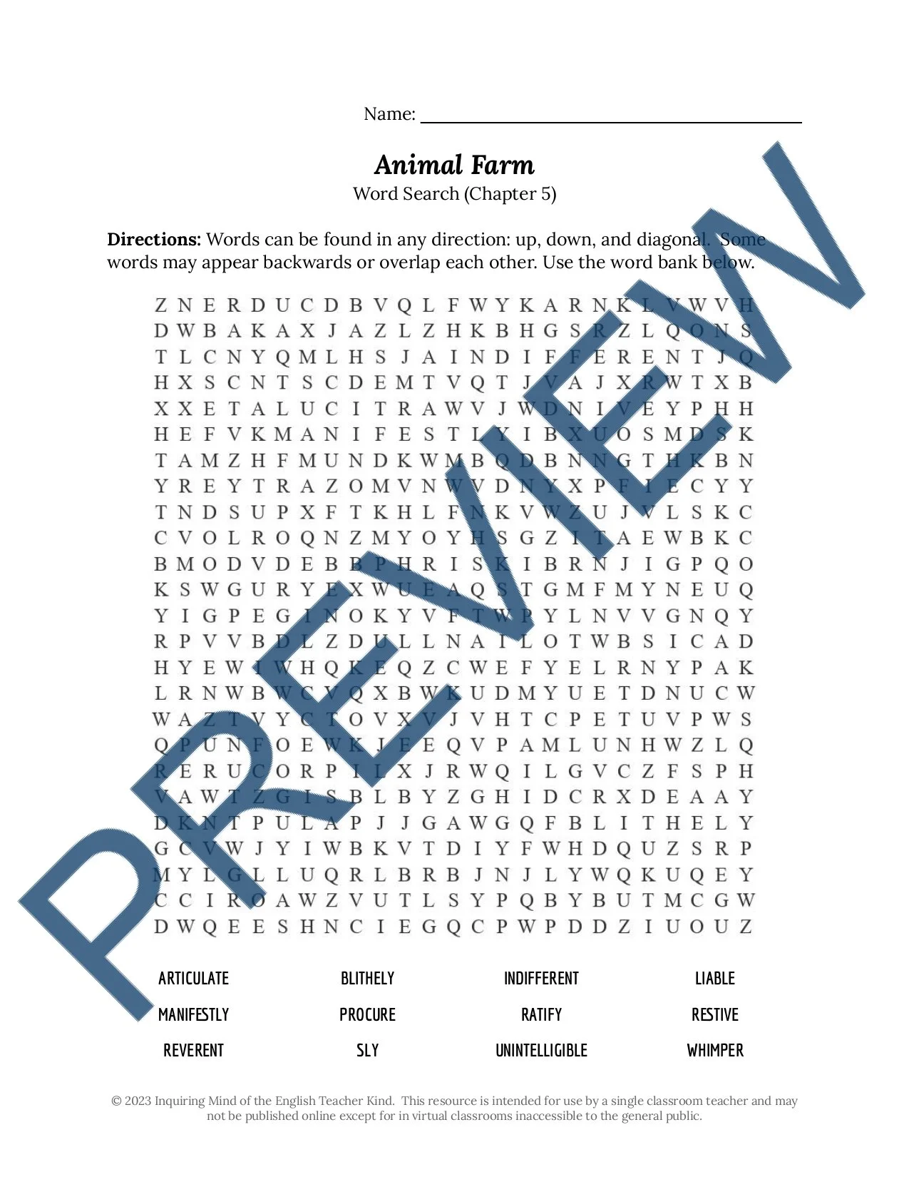 Animal Farm by George Orwell Vocabulary Development Games and ...