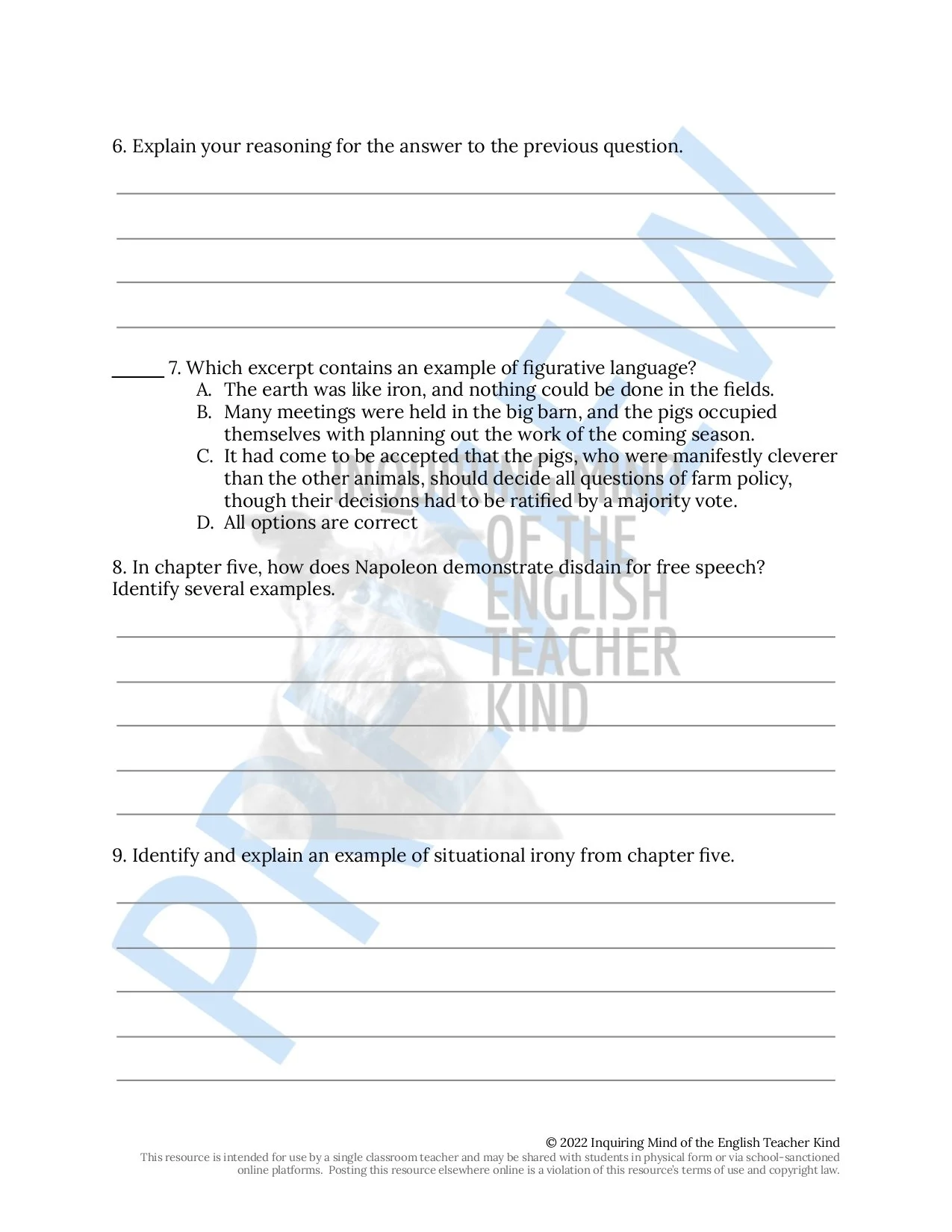 Animal Farm by George Orwell Close Reading Analysis Worksheets Bundle ...