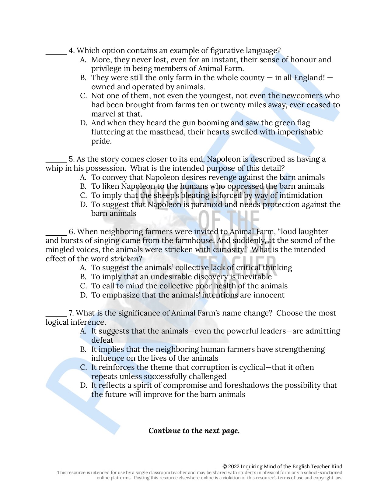 Animal Farm by George Orwell Close Reading Analysis Worksheets Bundle ...