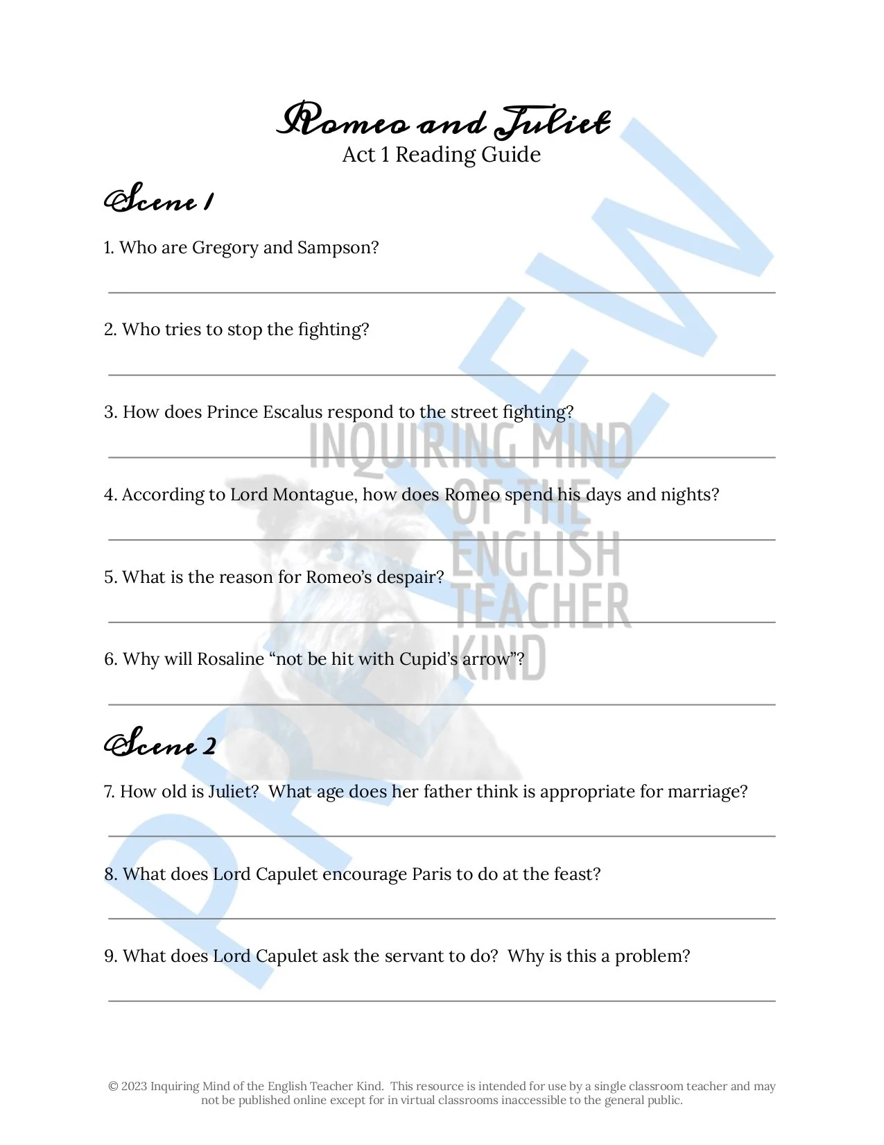 Romeo and Juliet Act 1 Reading Guide, Quiz, and Close Reading Bundle ...