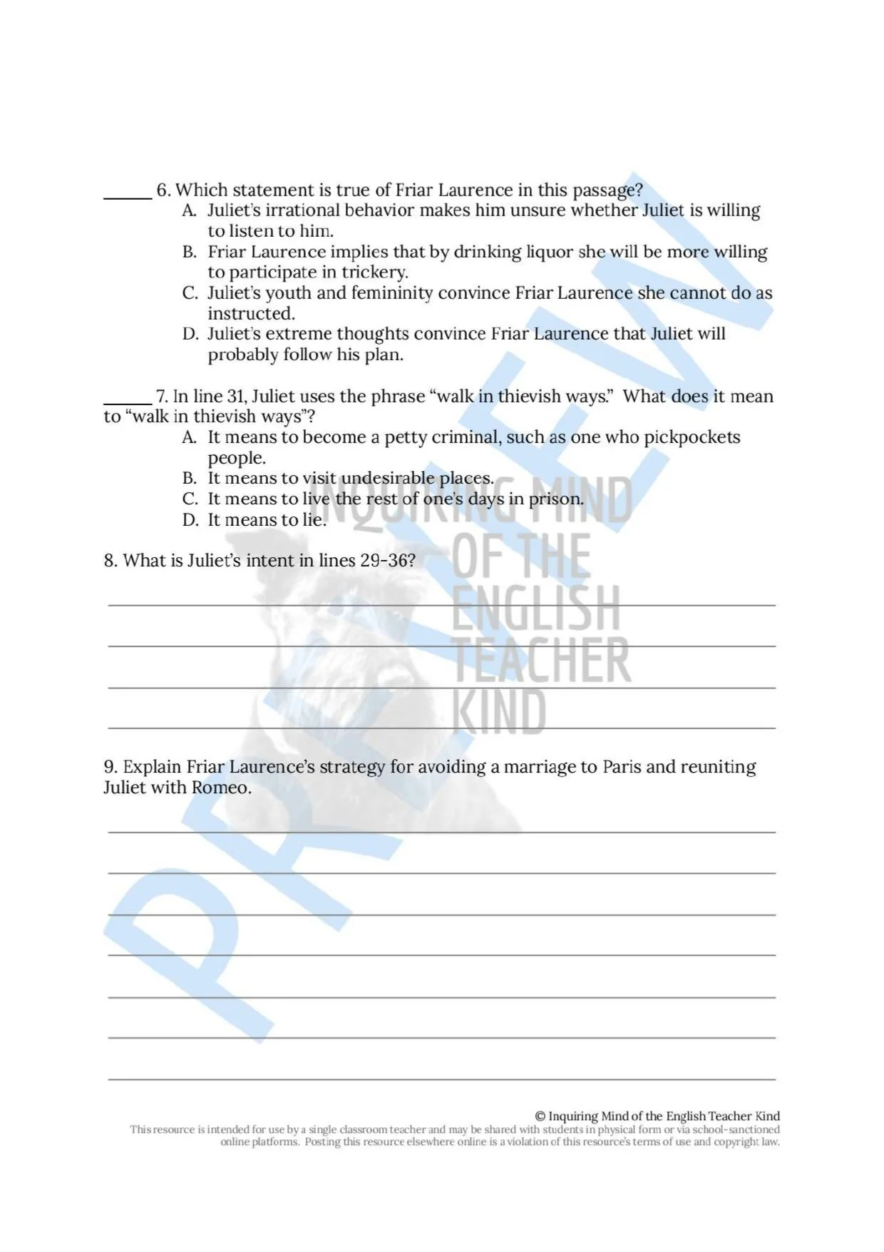 Romeo and Juliet Act 2 Reading Guide, Quiz, and Close Reading Bundle ...