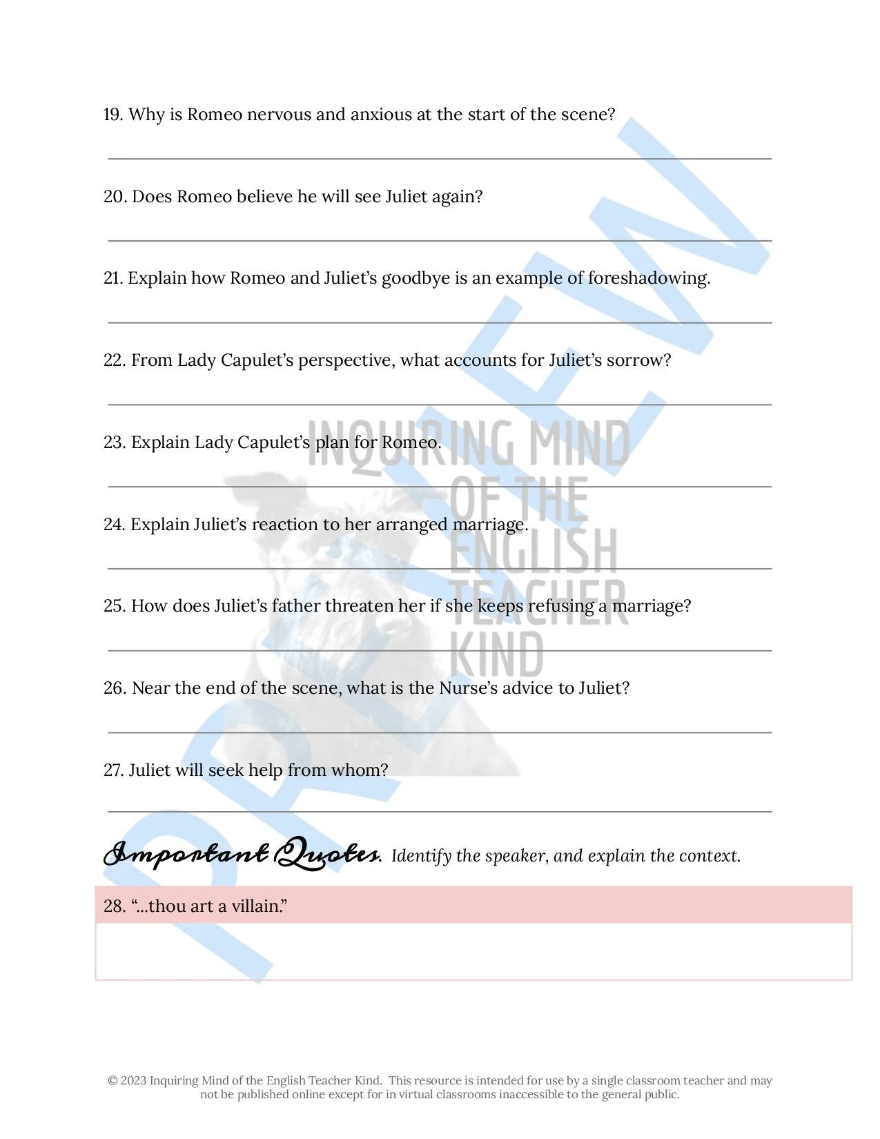 Romeo and Juliet Guided Reading Worksheets and Answer Keys Bundle for ...