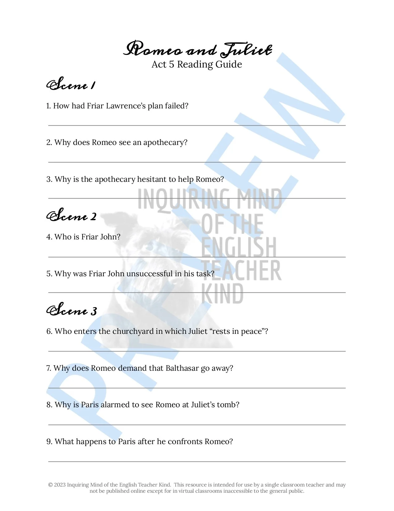 Romeo and Juliet Guided Reading Worksheets and Answer Keys Bundle for ...