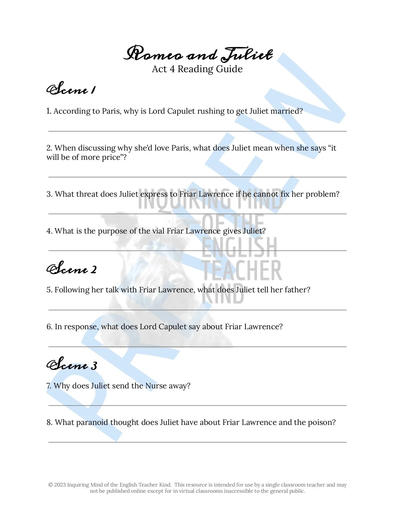 Romeo and Juliet Guided Reading Worksheets and Answer Keys Bundle for ...