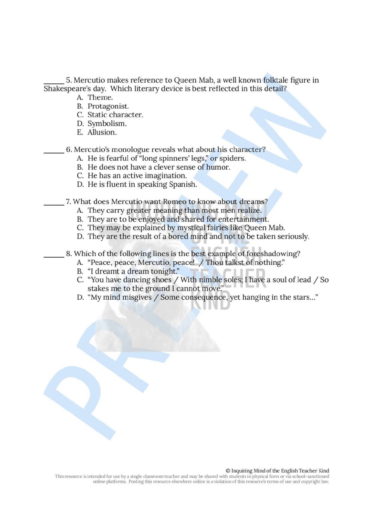 Romeo and Juliet Close Reading Analysis Worksheets Bundle with Answer ...