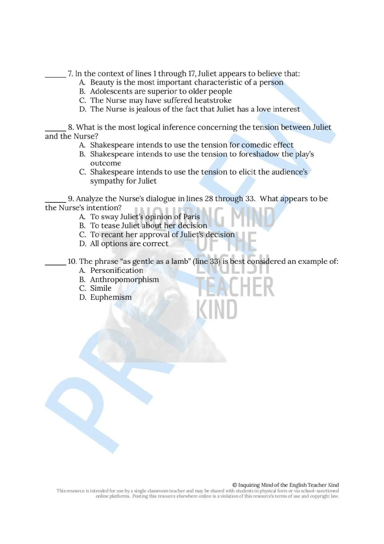 Romeo and Juliet Close Reading Analysis Worksheets Bundle with Answer ...