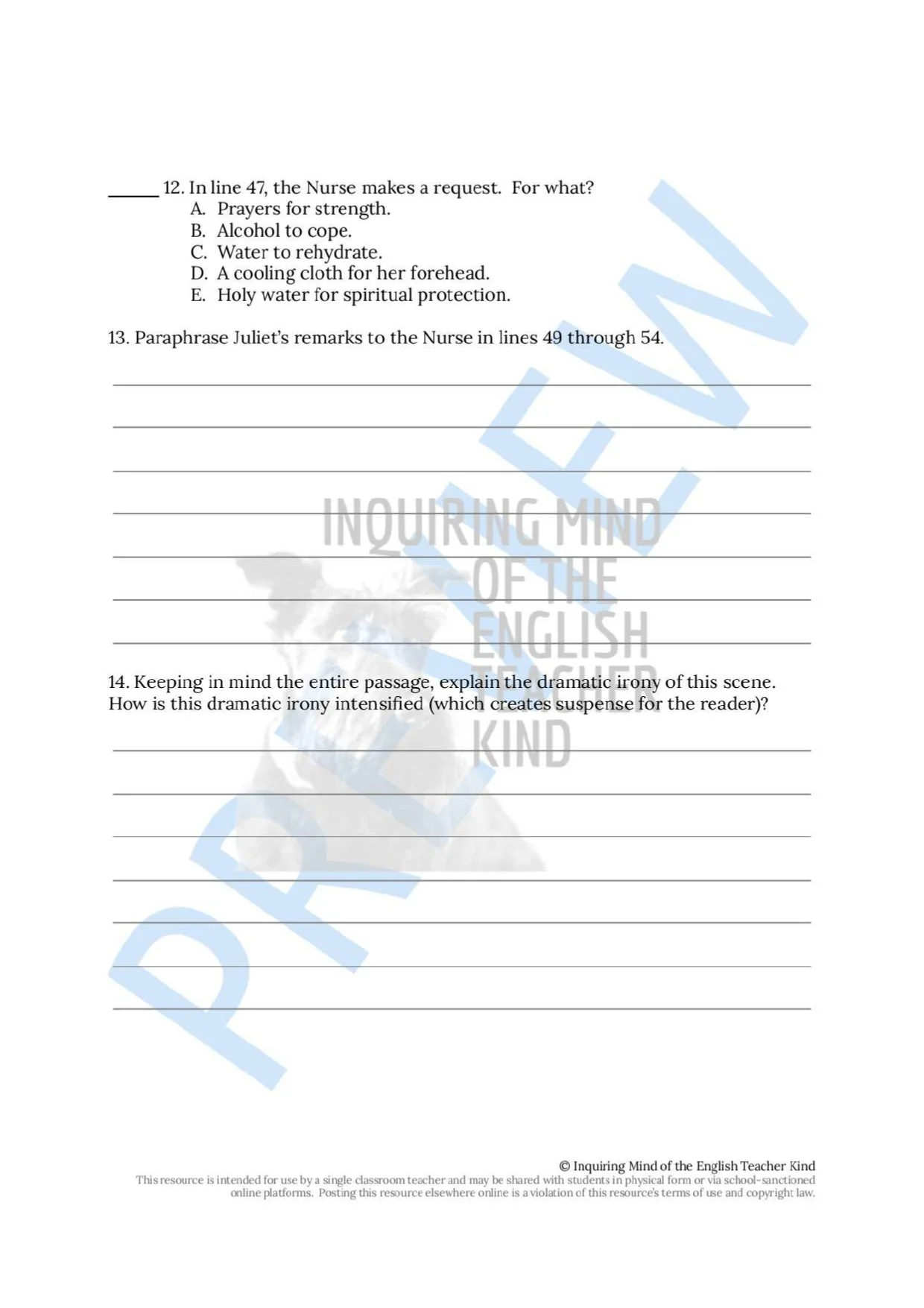 Romeo and Juliet Close Reading Analysis Worksheets Bundle with Answer ...