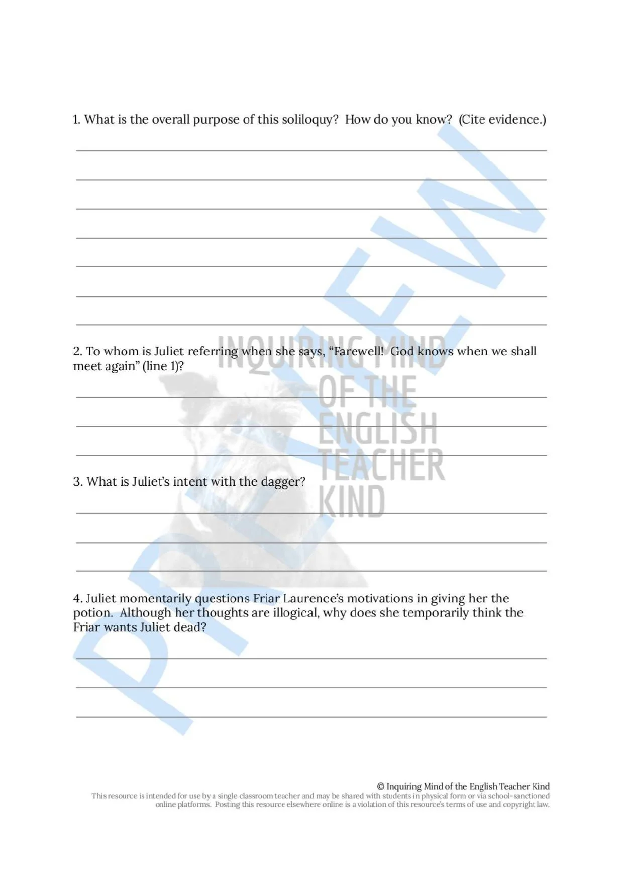 Romeo and Juliet Close Reading Analysis Worksheets Bundle with Answer ...