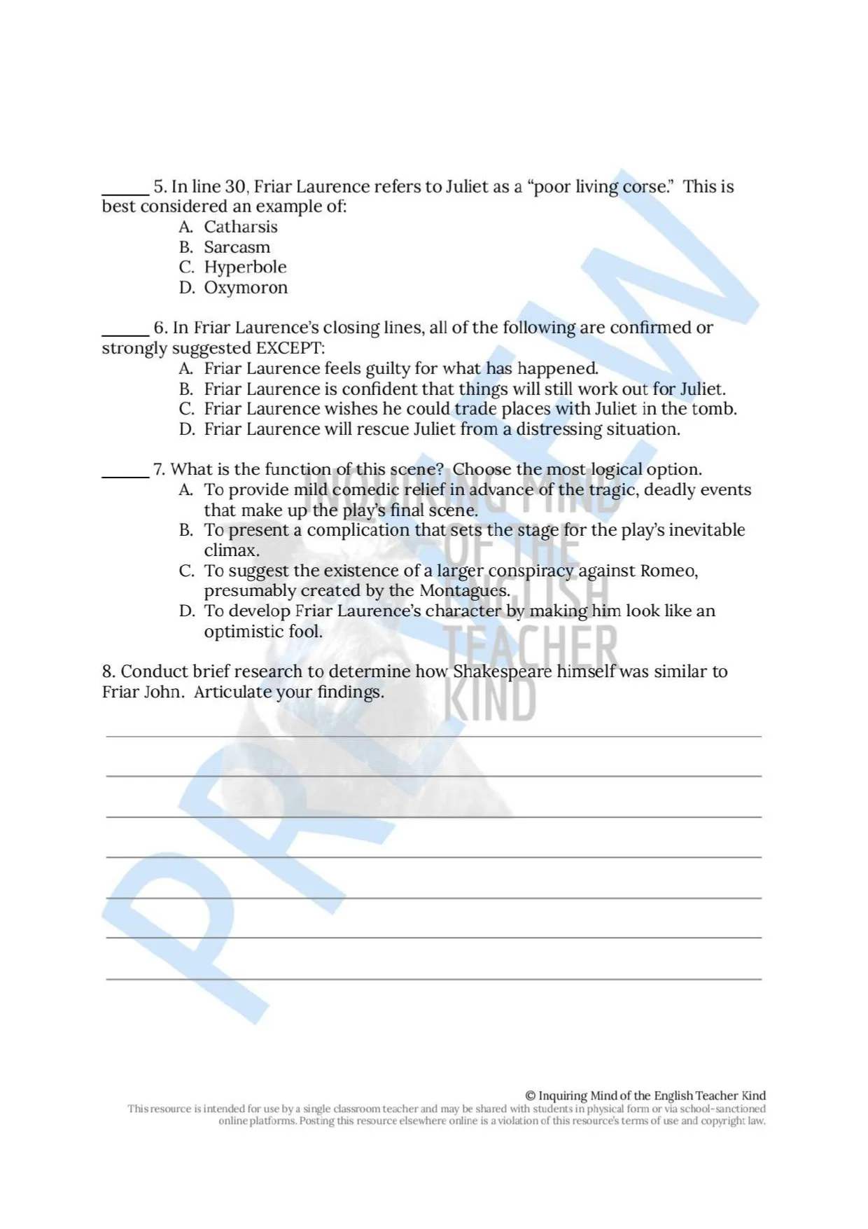 Romeo and Juliet Close Reading Analysis Worksheets Bundle with Answer ...
