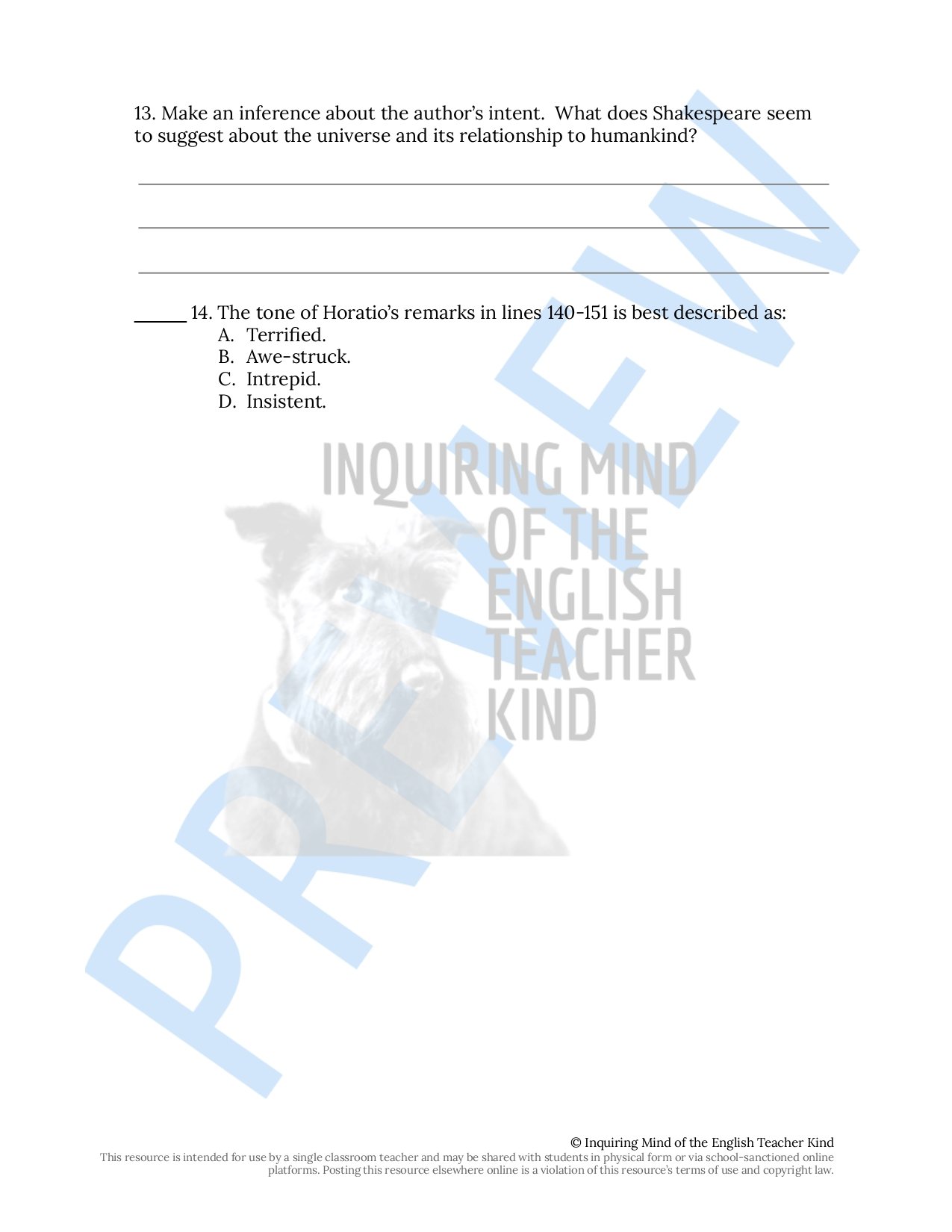 Hamlet Close Reading Analysis Worksheets and Answer Keys Bundle for ...