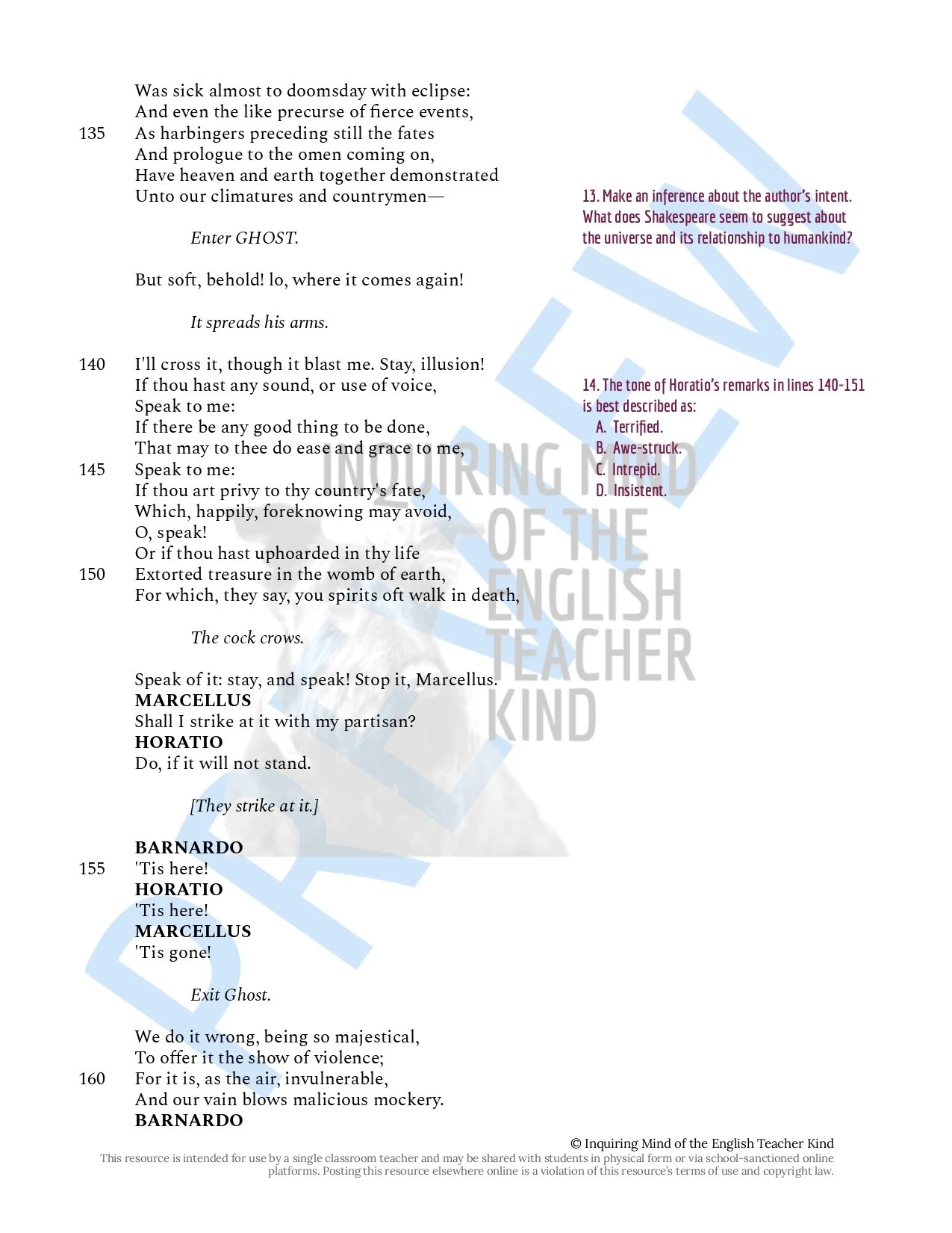 Hamlet Close Reading Analysis Worksheets and Answer Keys Bundle for ...