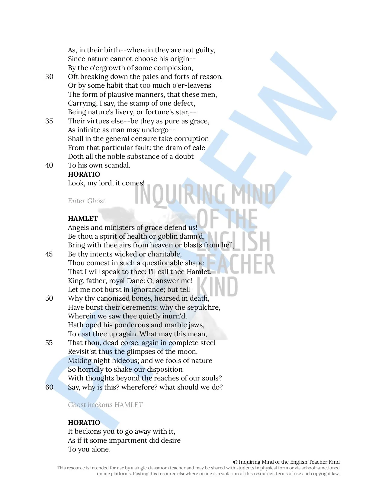 Hamlet Close Reading Analysis Worksheets and Answer Keys Bundle for ...