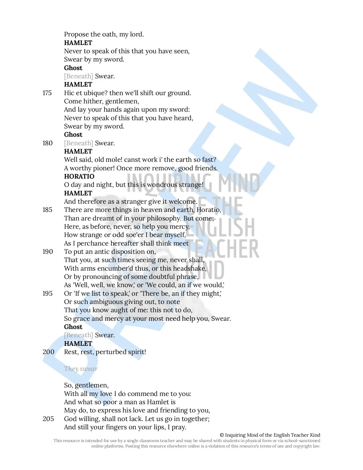 Hamlet Close Reading Analysis Worksheets and Answer Keys Bundle for ...