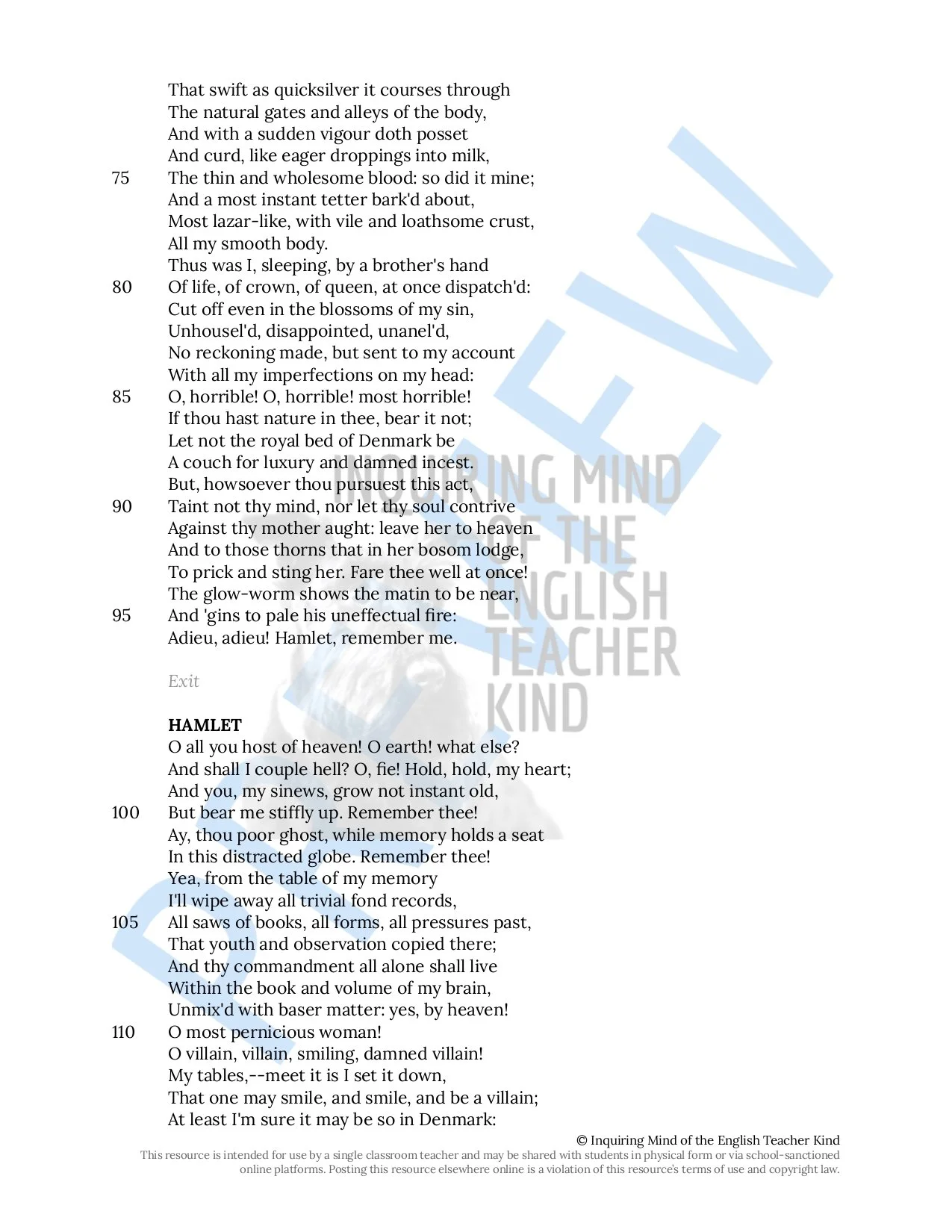 Hamlet Close Reading Analysis Worksheets and Answer Keys Bundle for ...