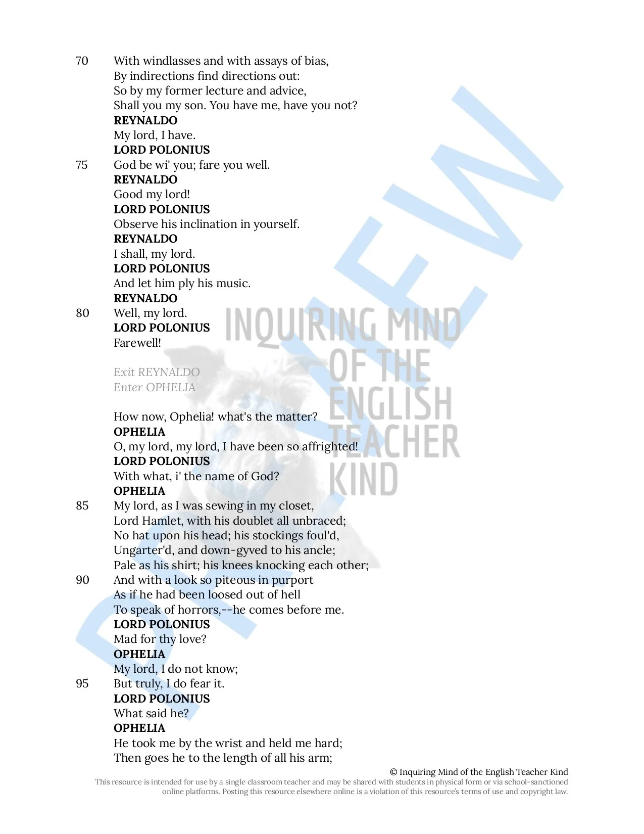 Hamlet Close Reading Analysis Worksheets and Answer Keys Bundle for ...