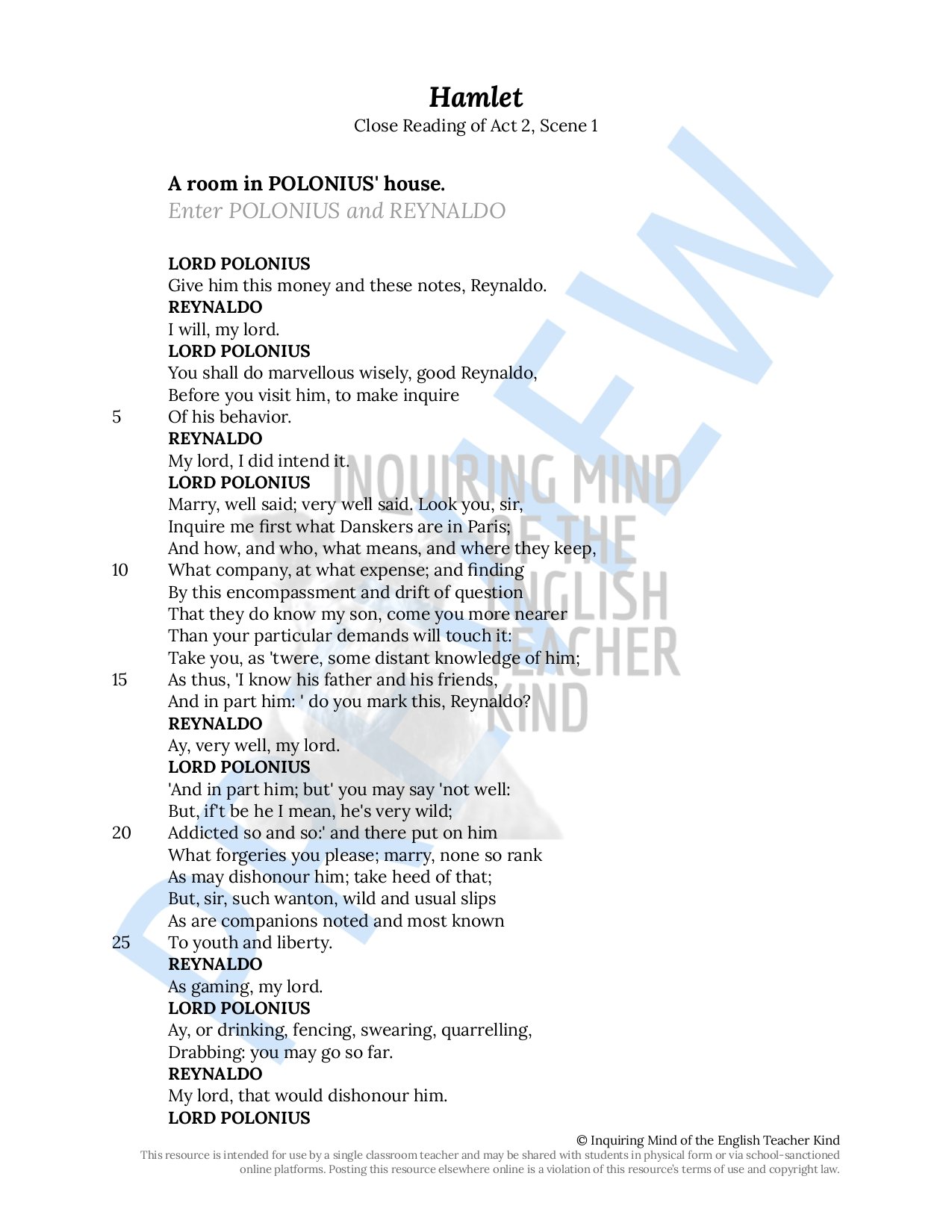 Hamlet Close Reading Analysis Worksheets and Answer Keys Bundle for ...