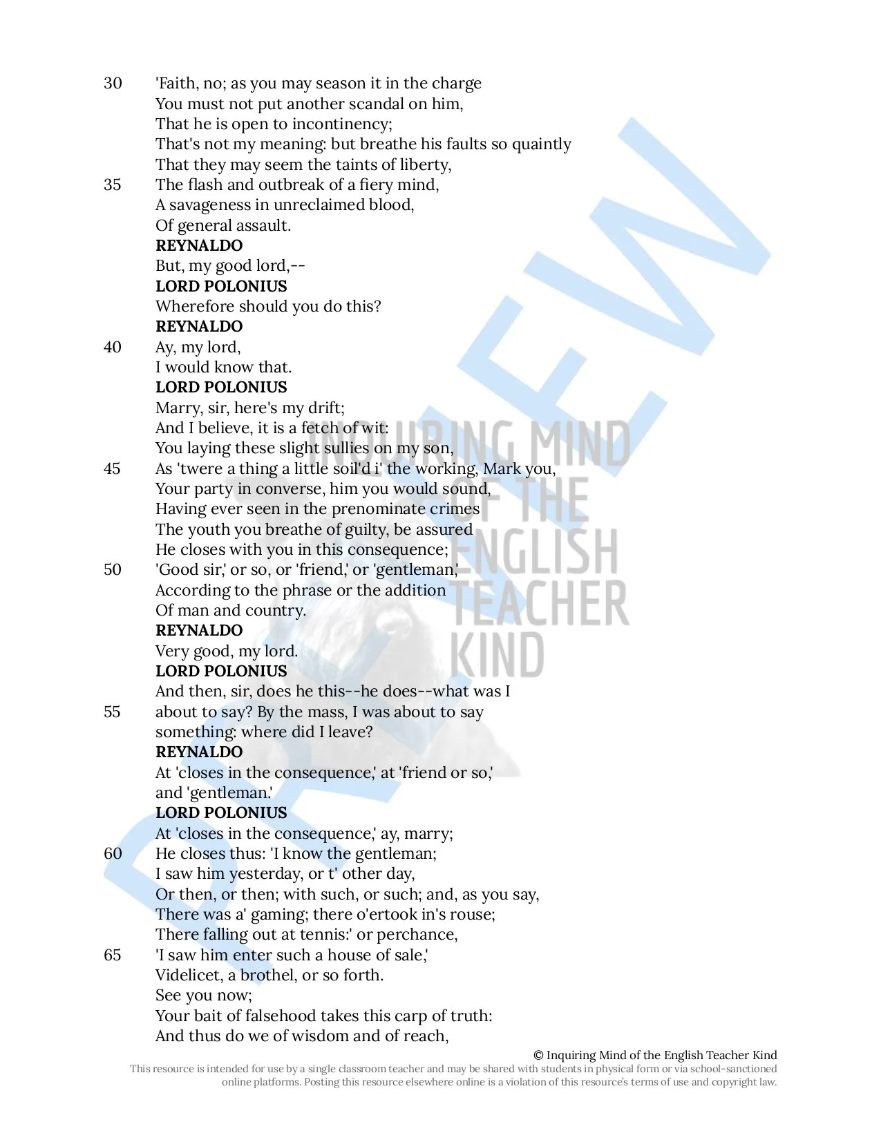 Hamlet Close Reading Analysis Worksheets and Answer Keys Bundle for ...