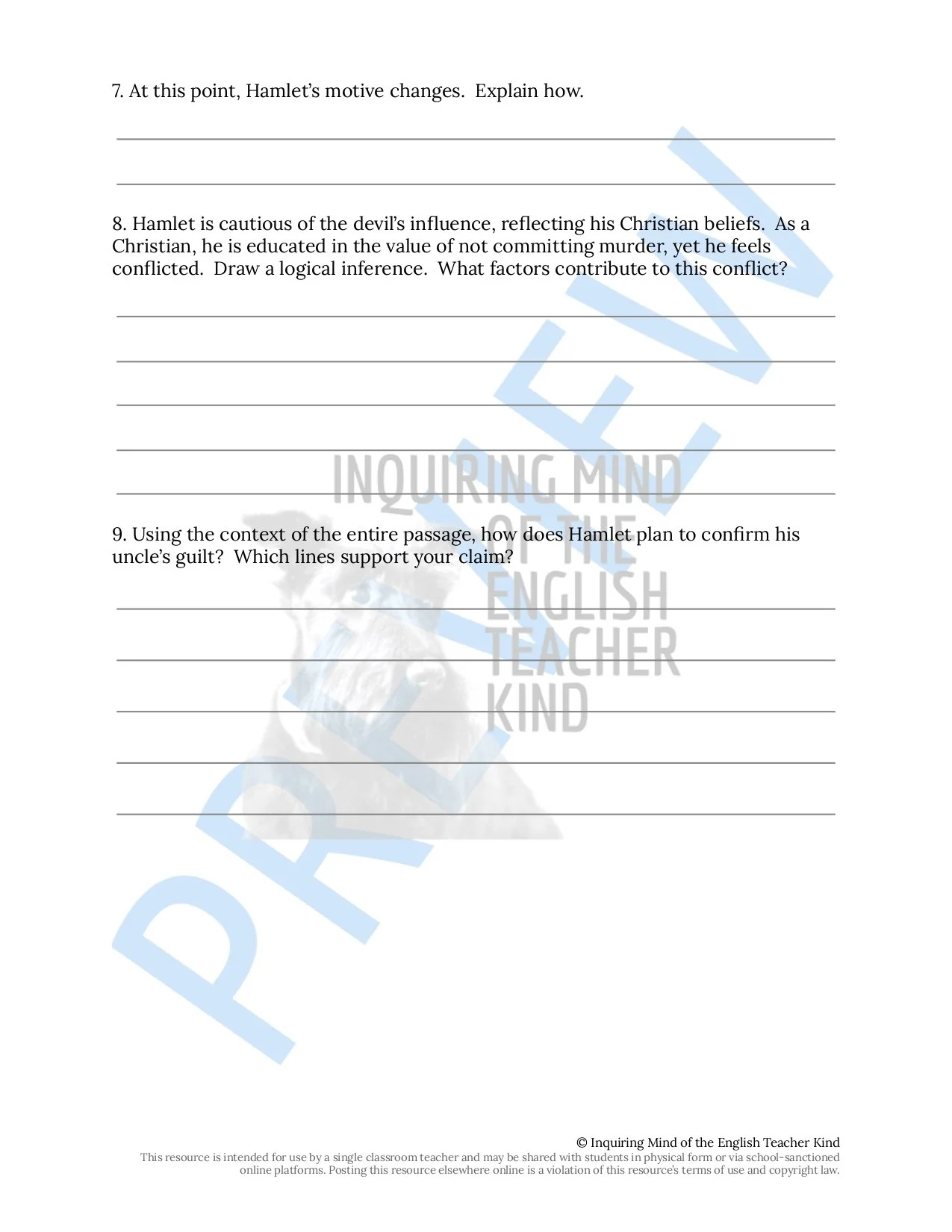 Hamlet Close Reading Analysis Worksheets and Answer Keys Bundle for ...
