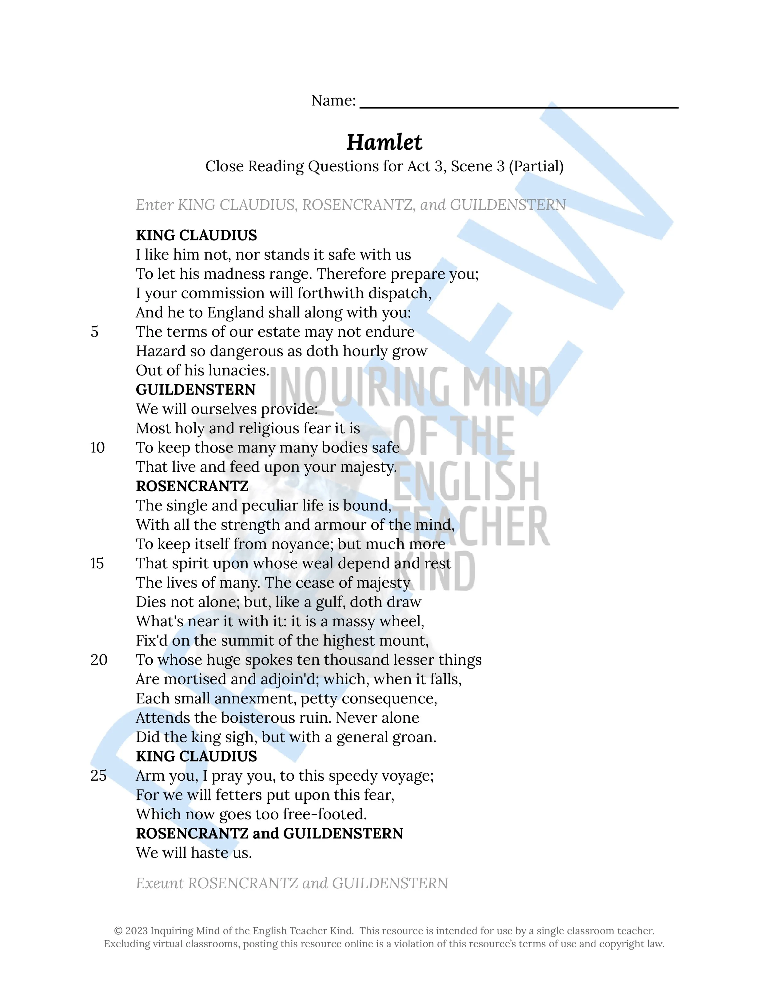 Hamlet Close Reading Analysis Worksheets and Answer Keys Bundle for ...