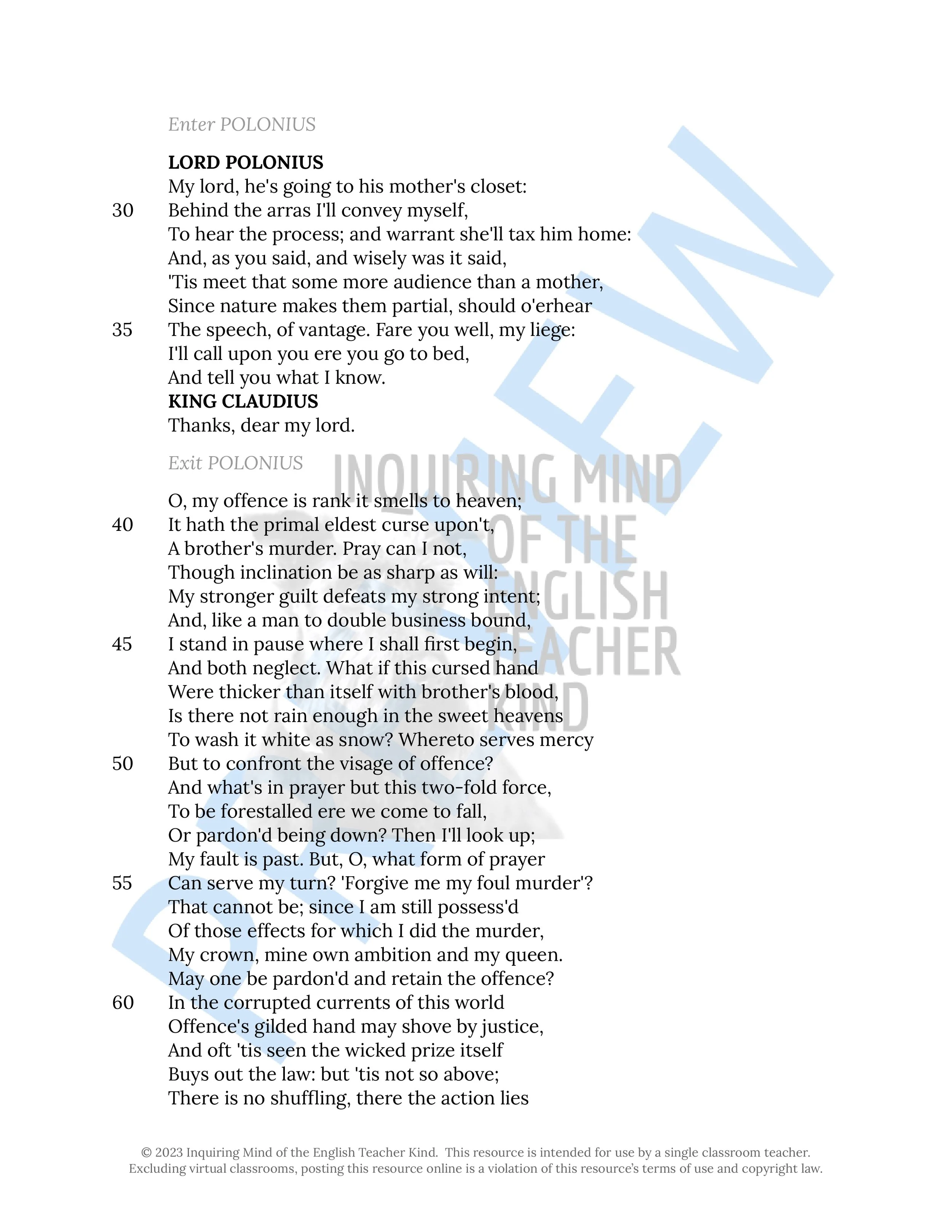 Hamlet Close Reading Analysis Worksheets and Answer Keys Bundle for ...