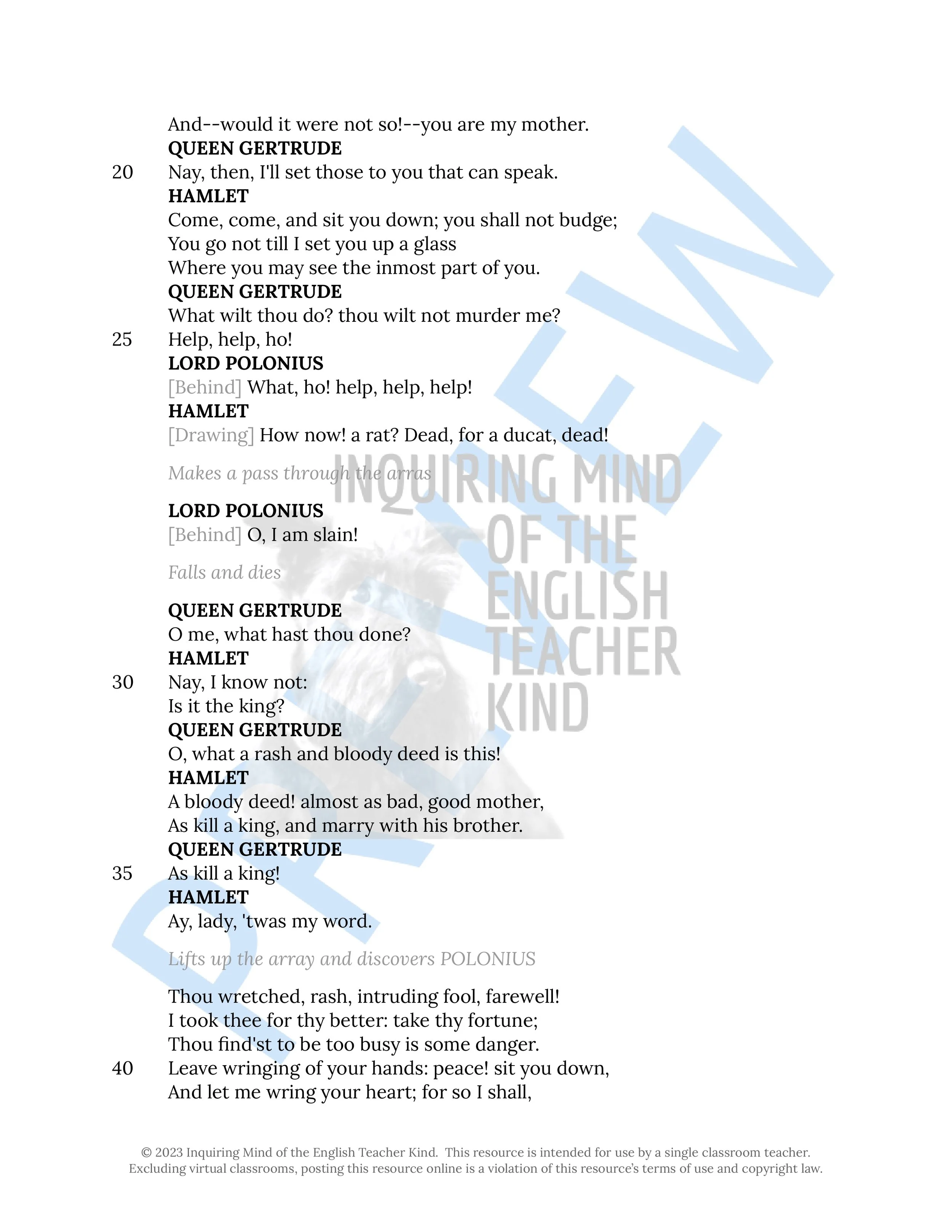 Hamlet Close Reading Analysis Worksheets and Answer Keys Bundle for ...