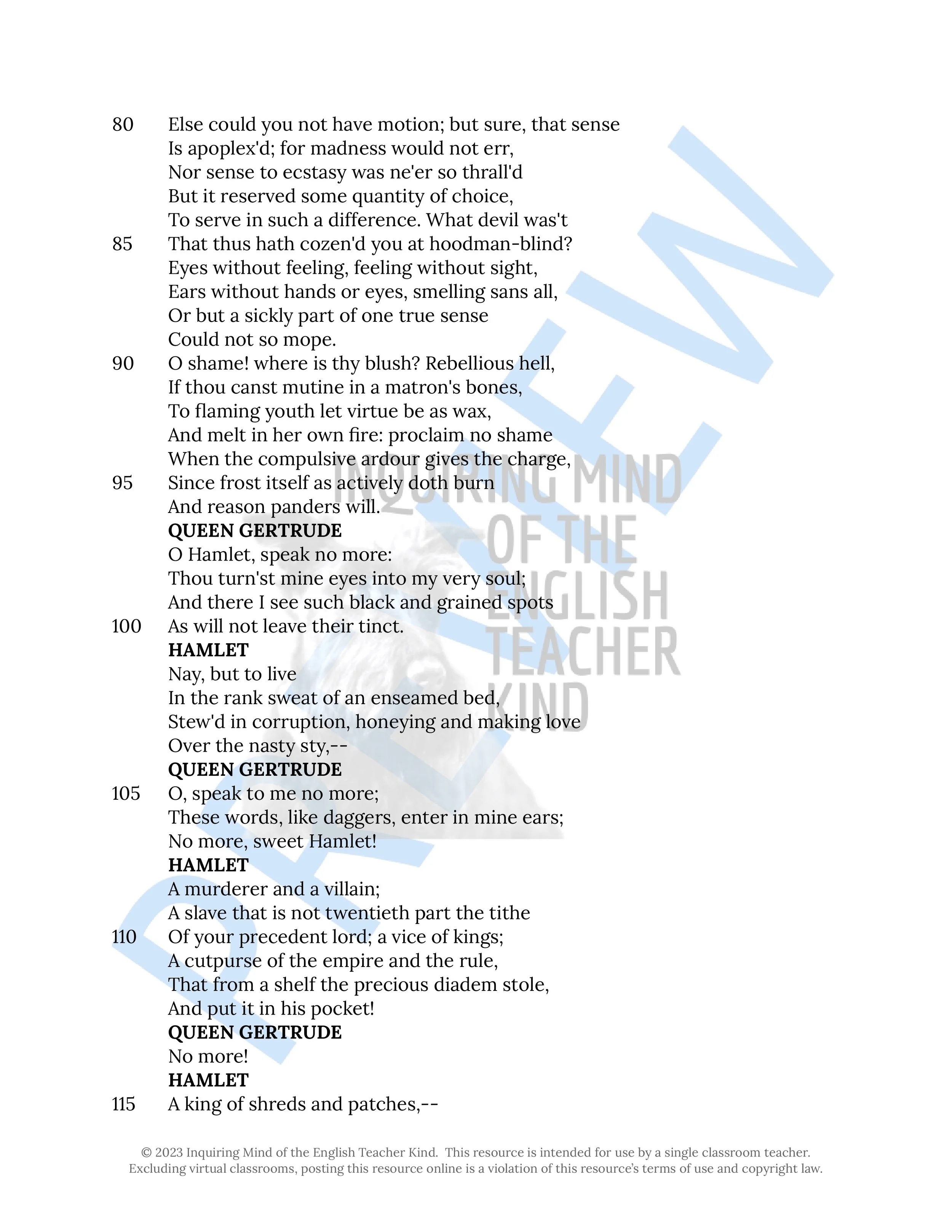 Hamlet Close Reading Analysis Worksheets and Answer Keys Bundle for ...