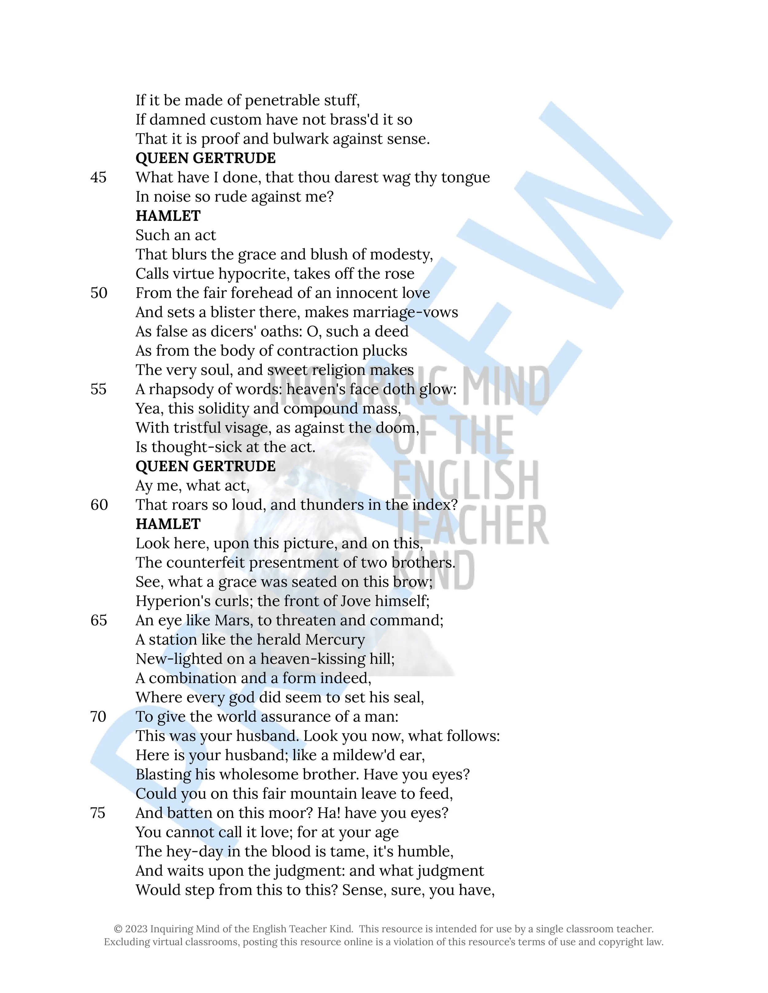 Hamlet Close Reading Analysis Worksheets and Answer Keys Bundle for ...