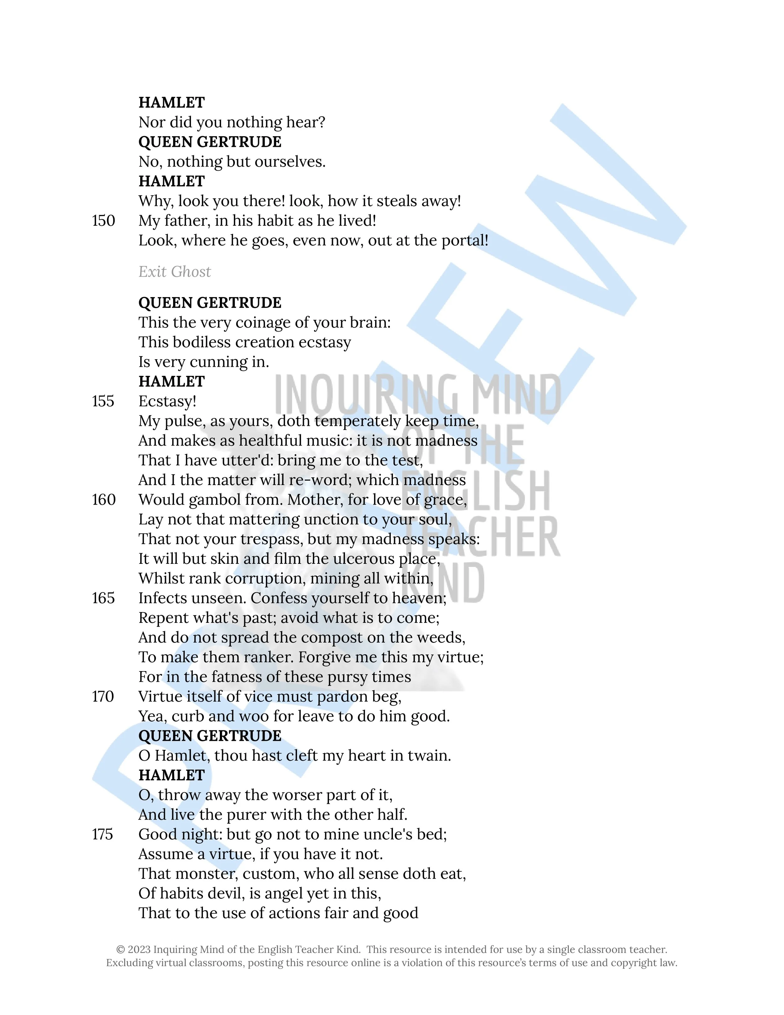 Hamlet Close Reading Analysis Worksheets and Answer Keys Bundle for ...