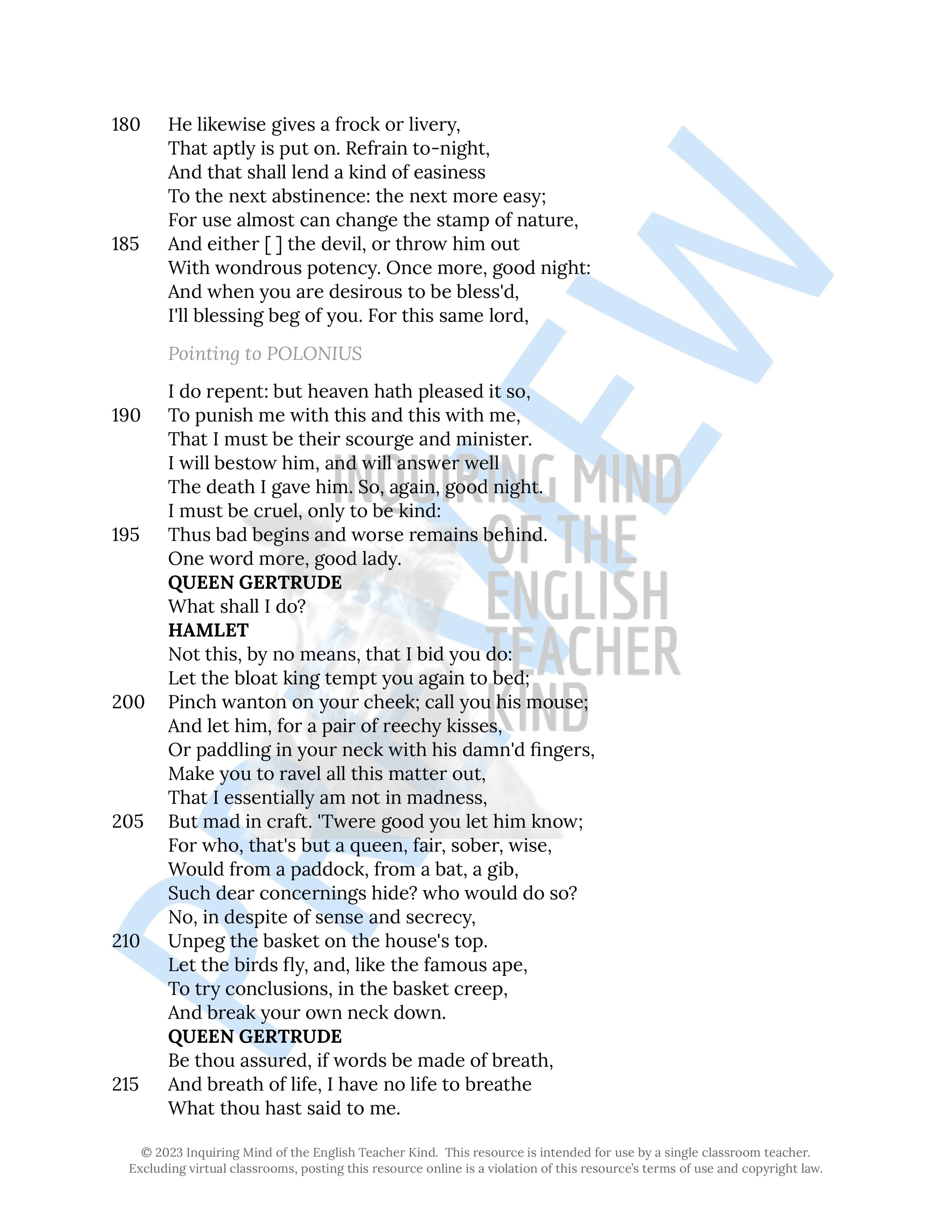 Hamlet Close Reading Analysis Worksheets and Answer Keys Bundle for ...