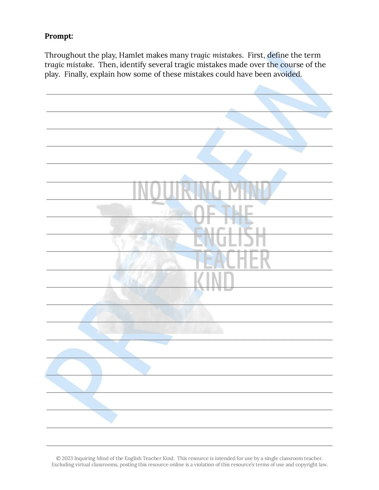 Hamlet Test and Answer Key for High School - Inquiring Mind of the ...