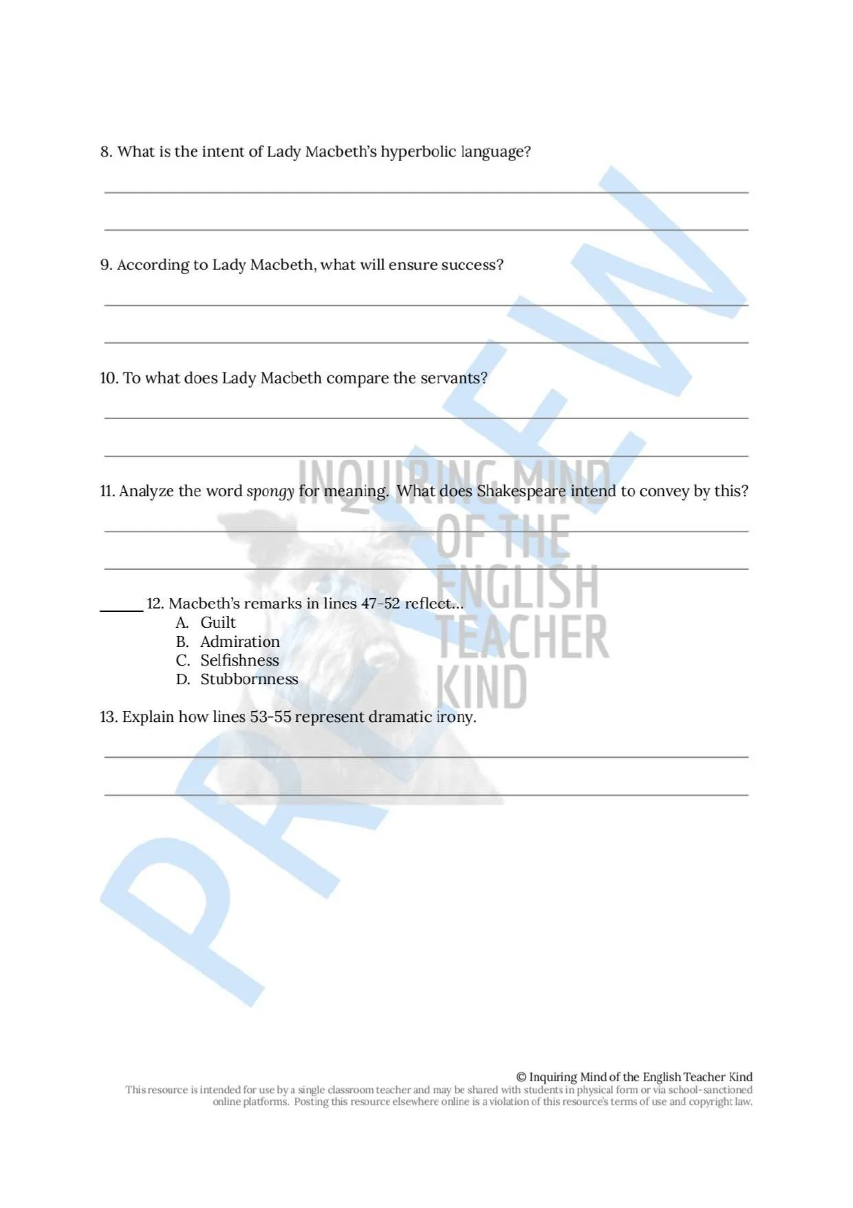 Macbeth Act 1 Quiz and Close Reading Worksheets Bundle by Inquiring ...