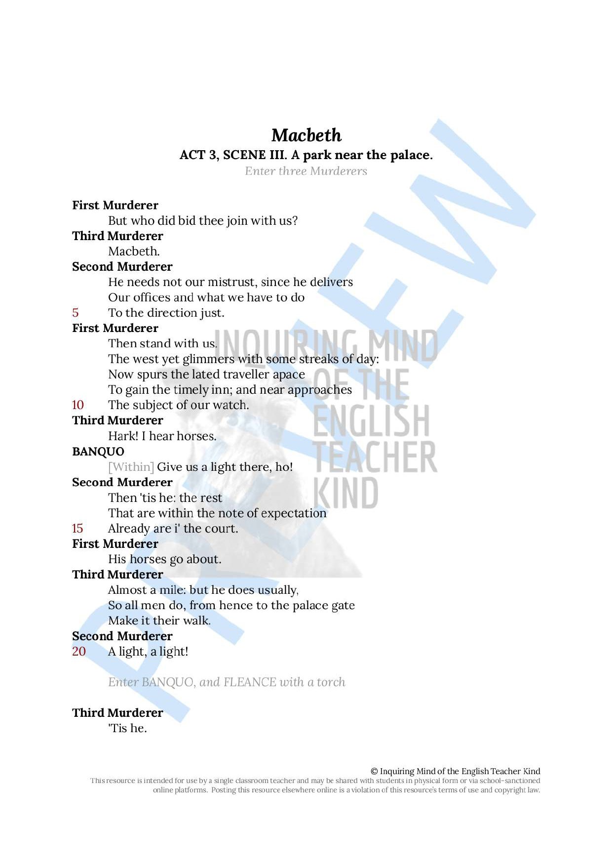 Macbeth Act 3 Quiz and Close Reading Worksheets Bundle by Inquiring ...