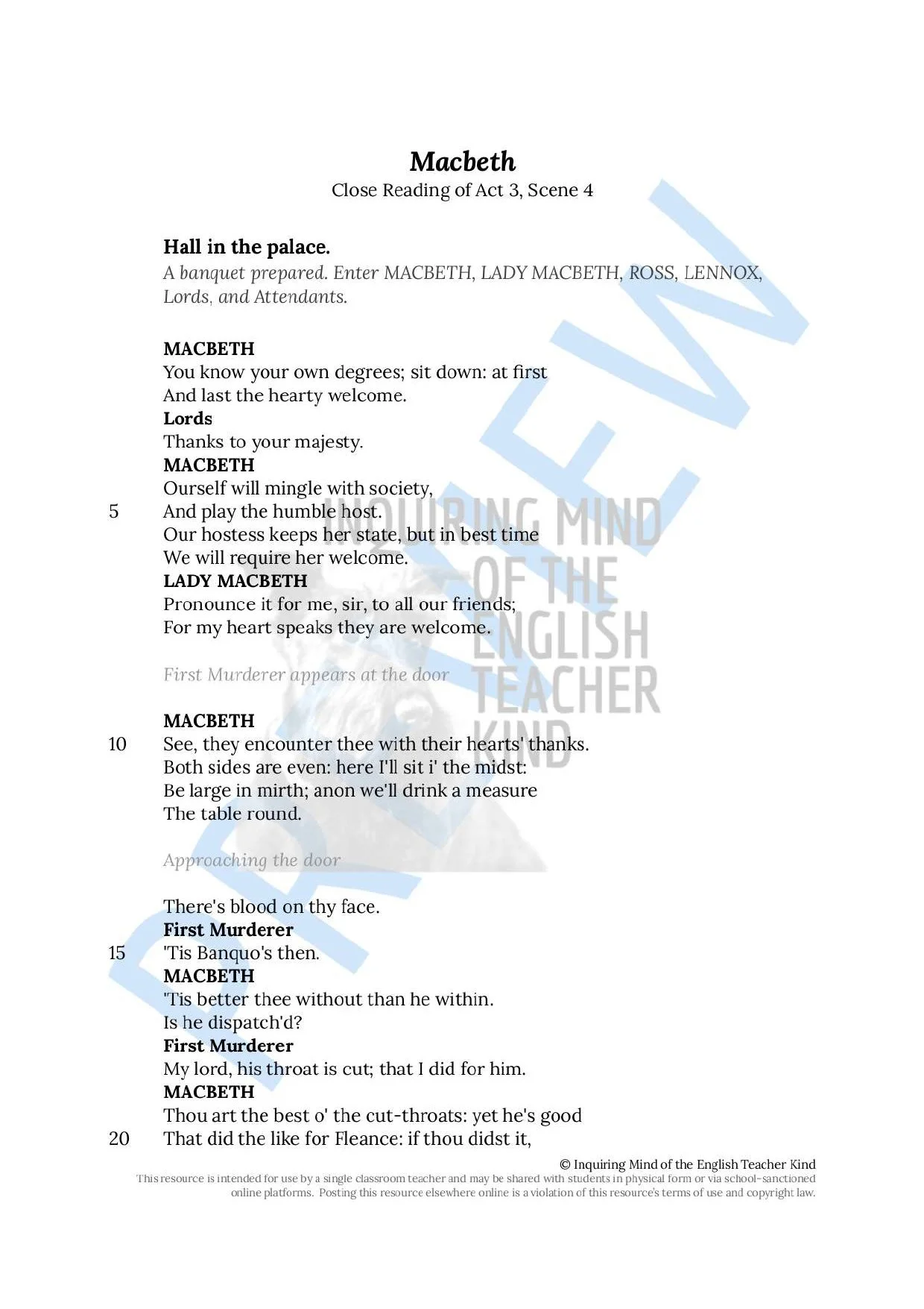 Macbeth Act 3 Quiz and Close Reading Worksheets Bundle by Inquiring ...