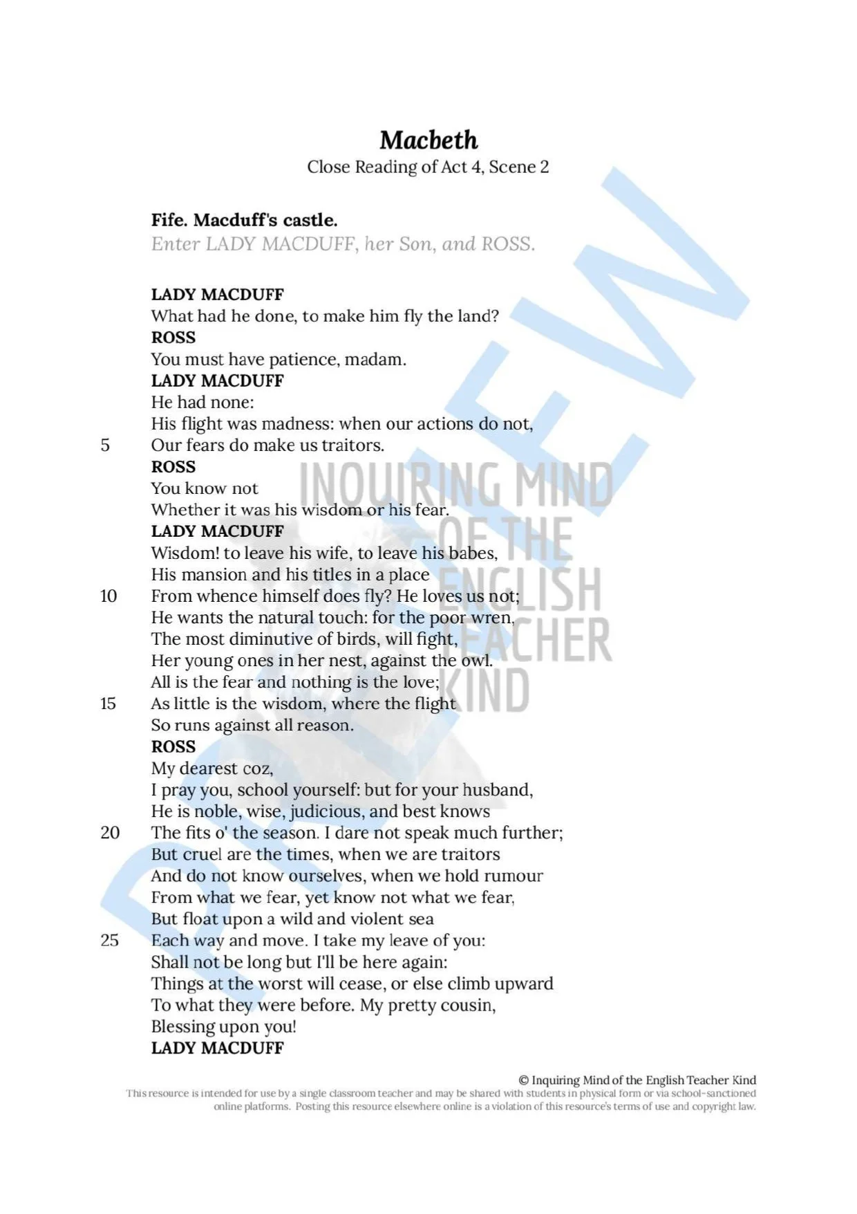 Macbeth Act 4 Quiz and Close Reading Worksheets Bundle by Inquiring ...