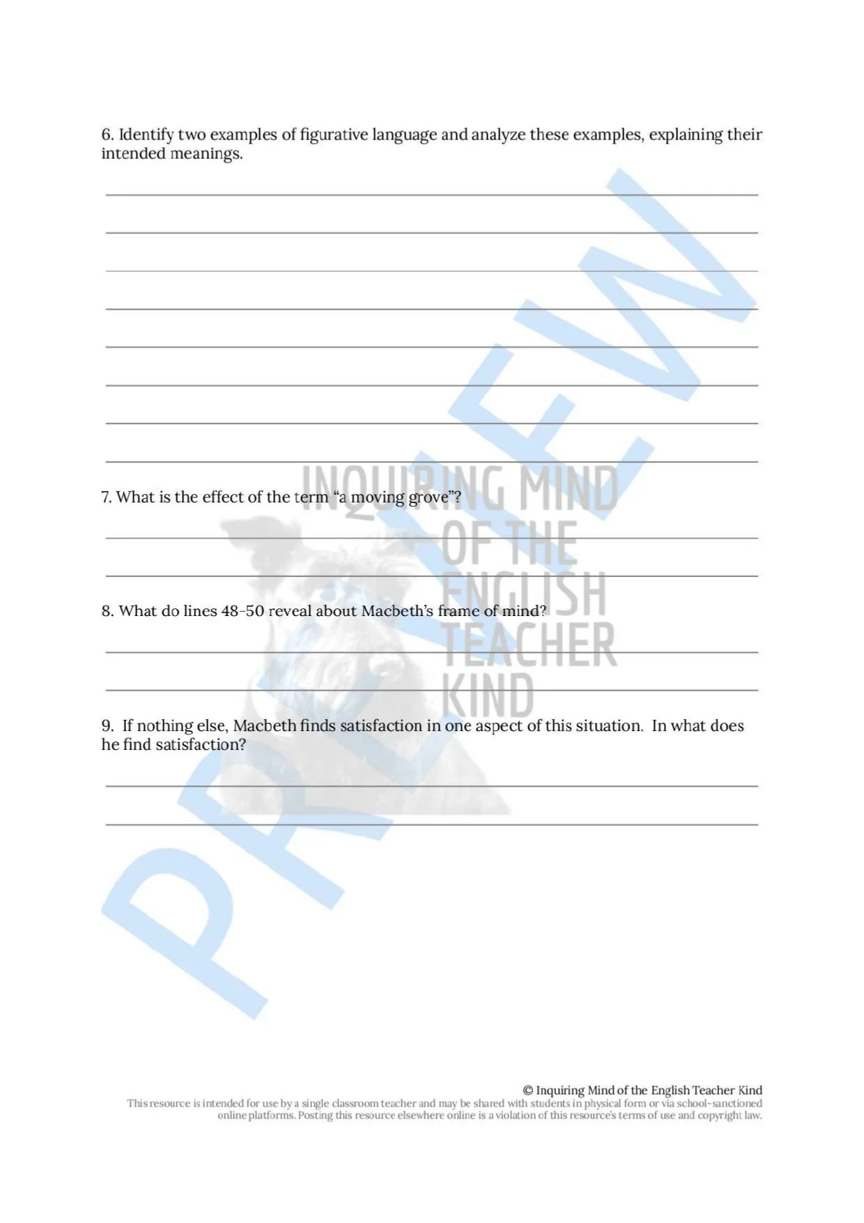 Macbeth Act 5 Quiz and Close Reading Worksheets Bundle by Inquiring ...