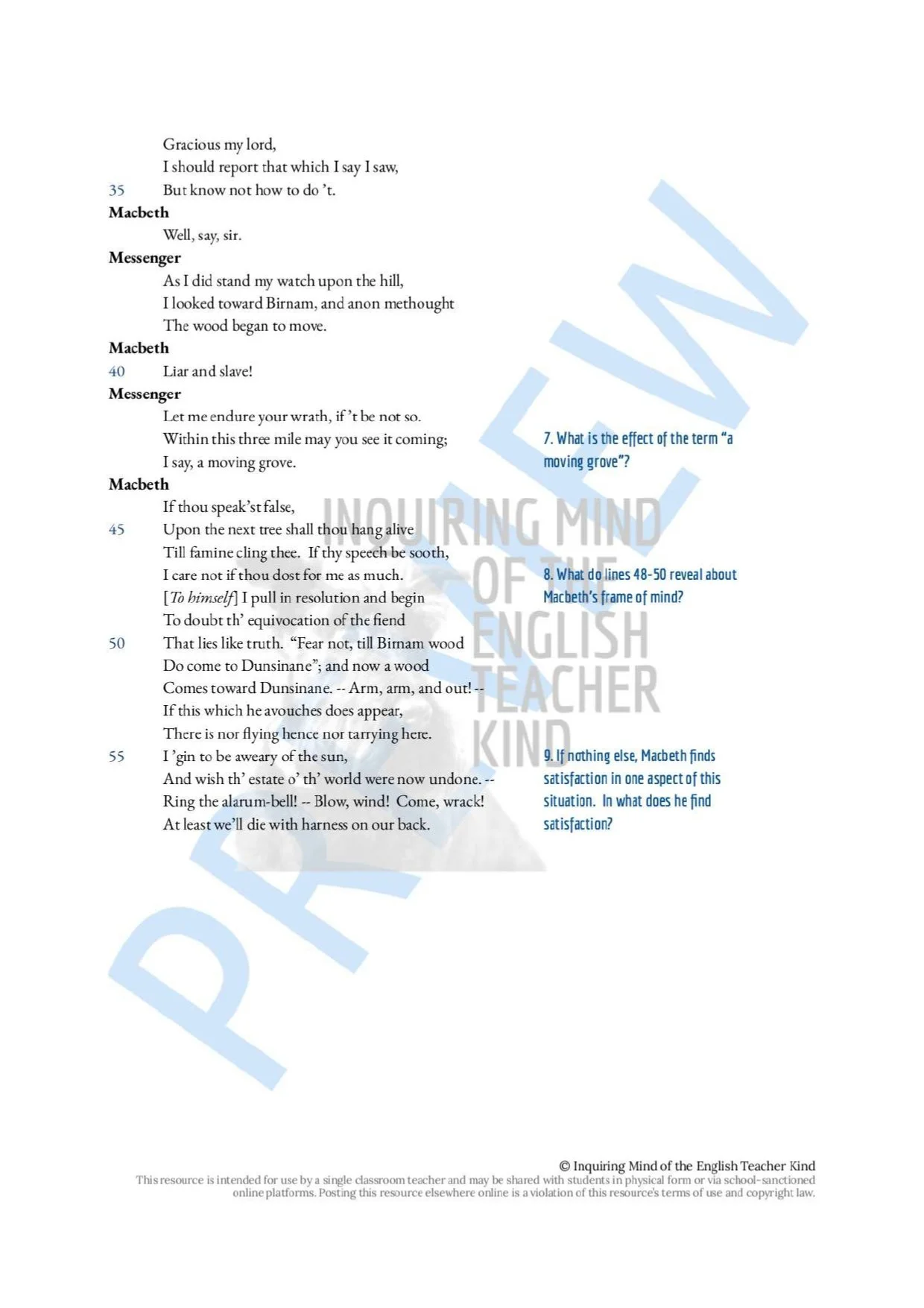 Macbeth Act 5 Quiz and Close Reading Worksheets Bundle by Inquiring ...