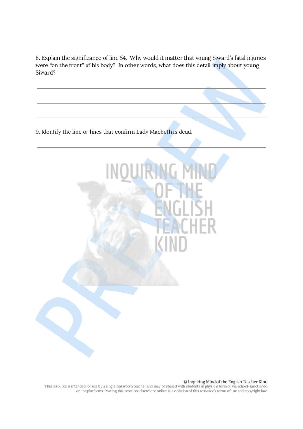 Macbeth Act 5 Quiz and Close Reading Worksheets Bundle by Inquiring ...