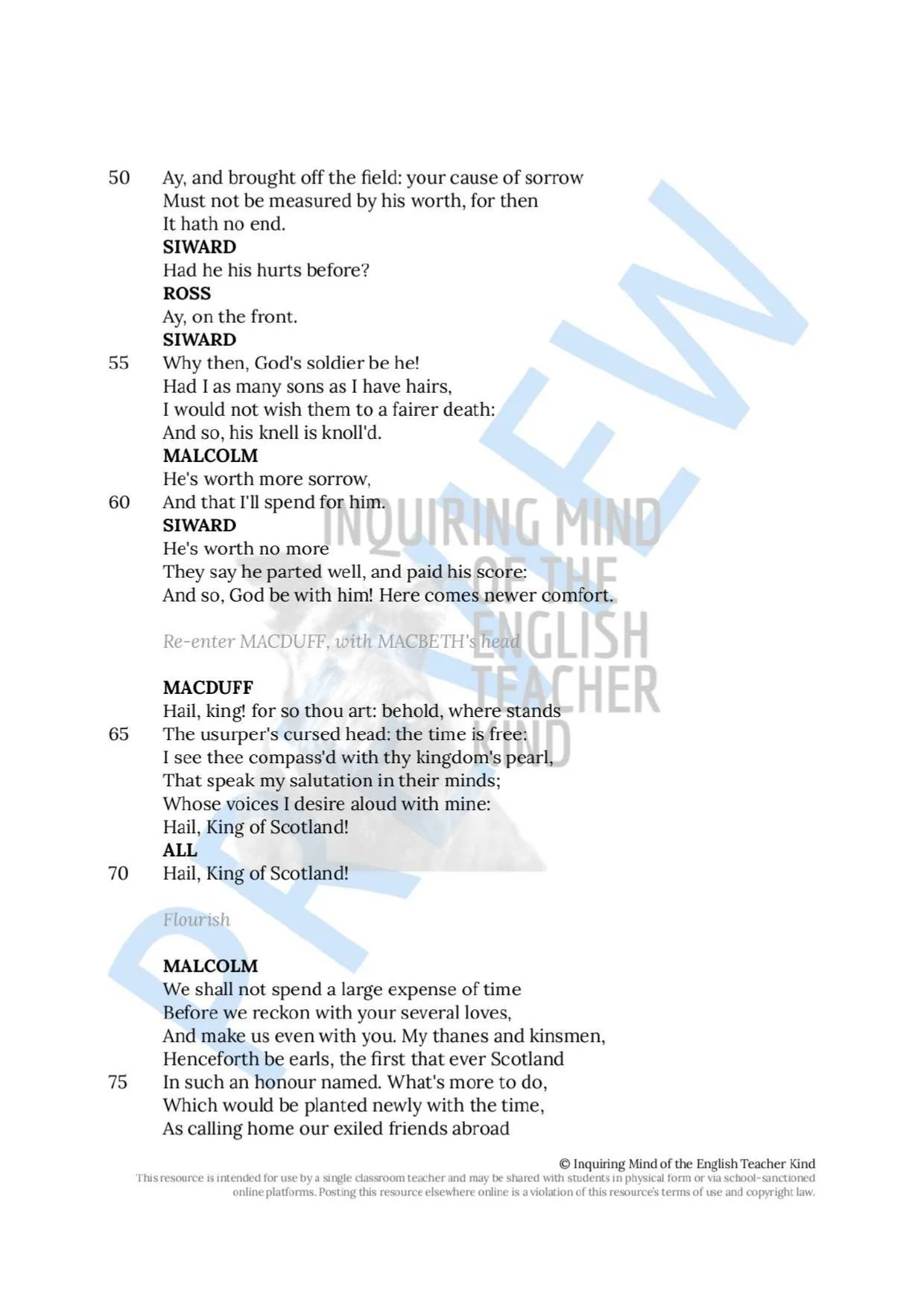 Macbeth Act 5 Quiz and Close Reading Worksheets Bundle by Inquiring ...