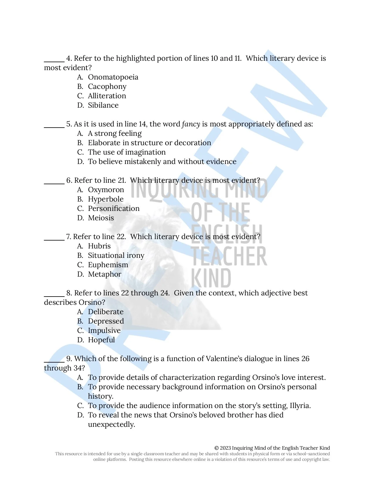 Twelfth Night Act 1 Quiz and Close Reading Worksheets Bundle for High ...