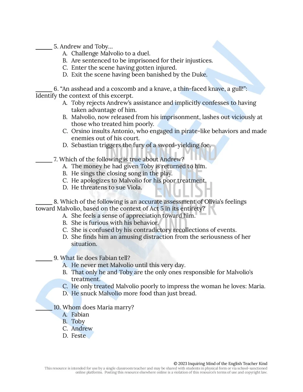 Twelfth Night Close Reading Analysis Worksheets Bundle with Answer Keys ...