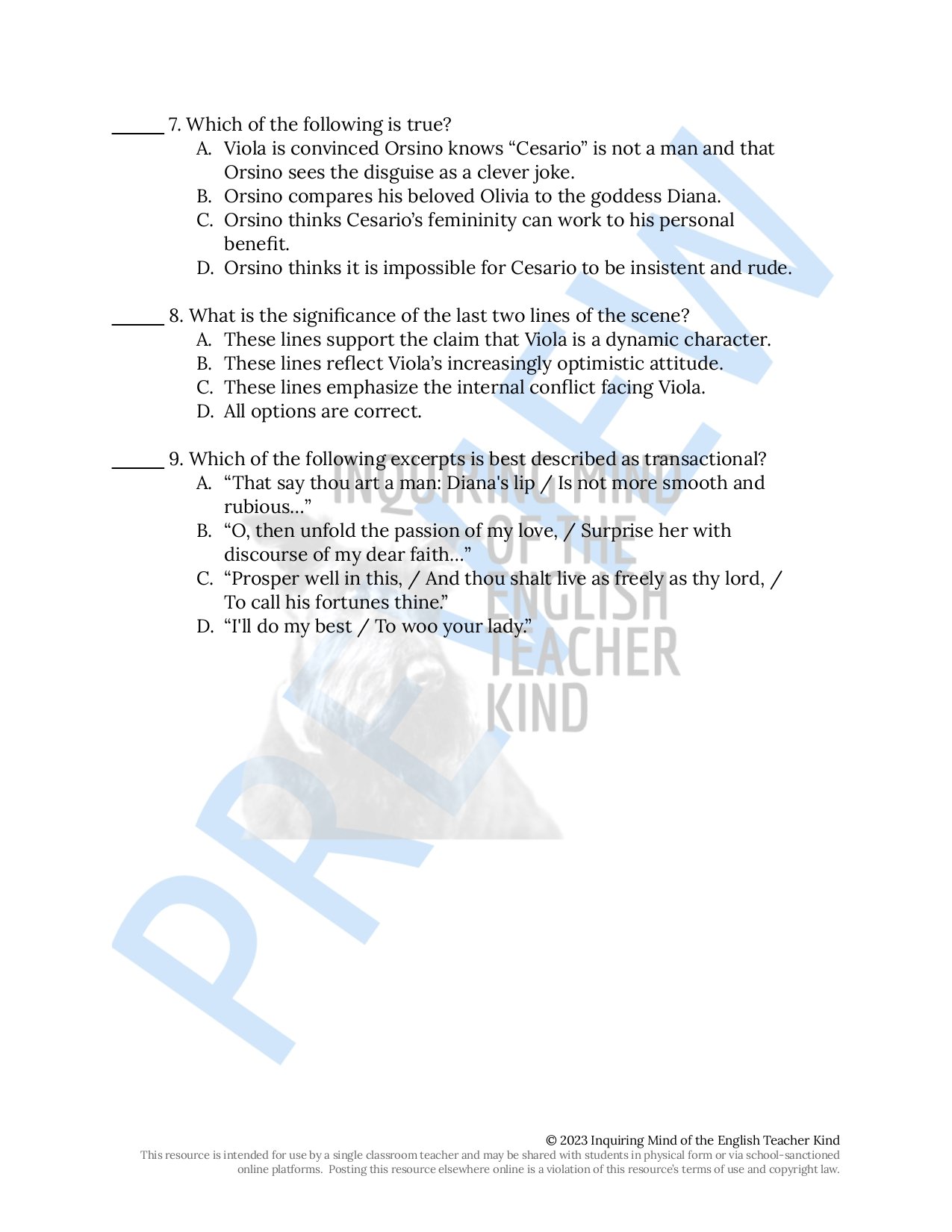 Twelfth Night Close Reading Analysis Worksheets Bundle with Answer Keys ...