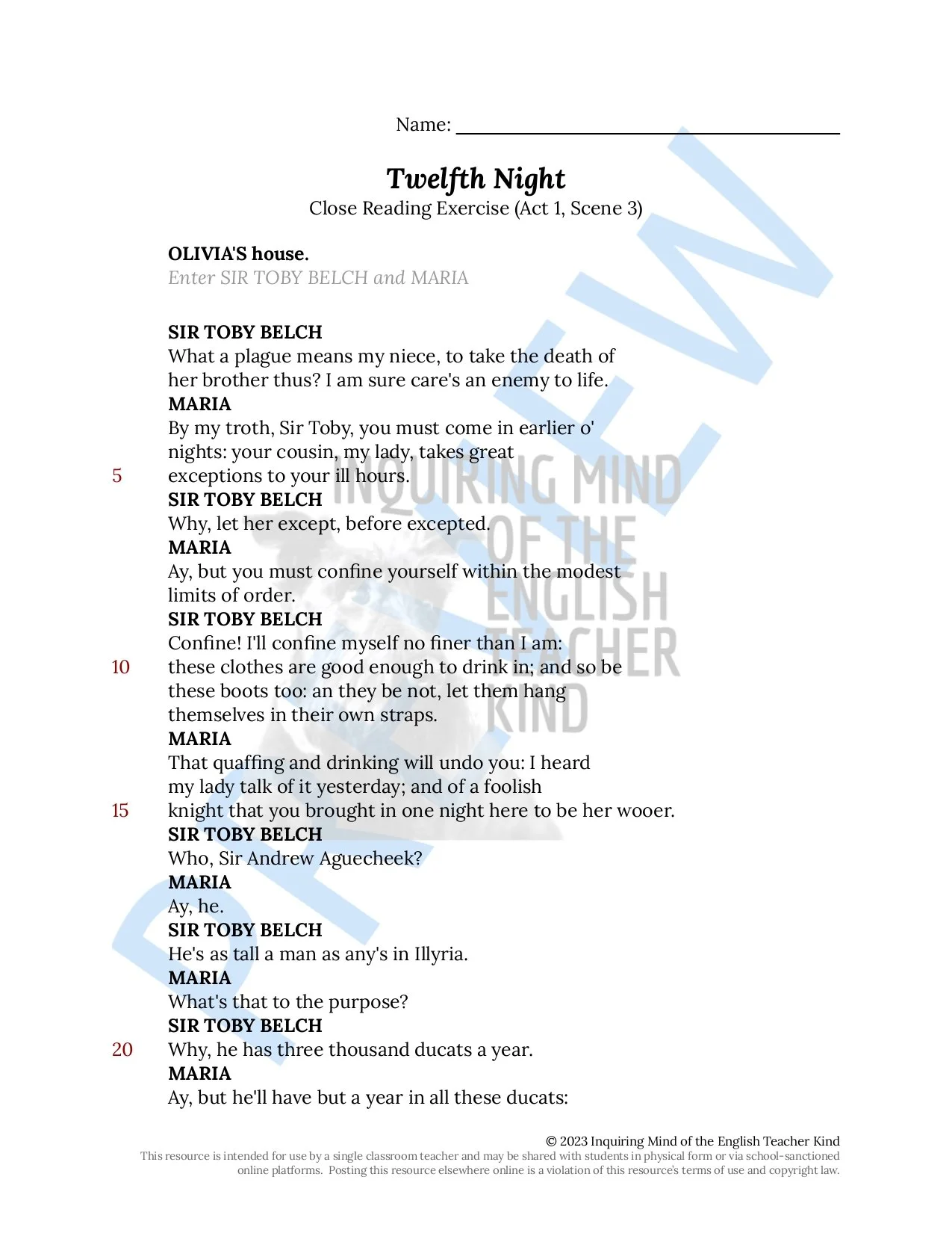 Twelfth Night Close Reading Analysis Worksheets Bundle with Answer Keys ...