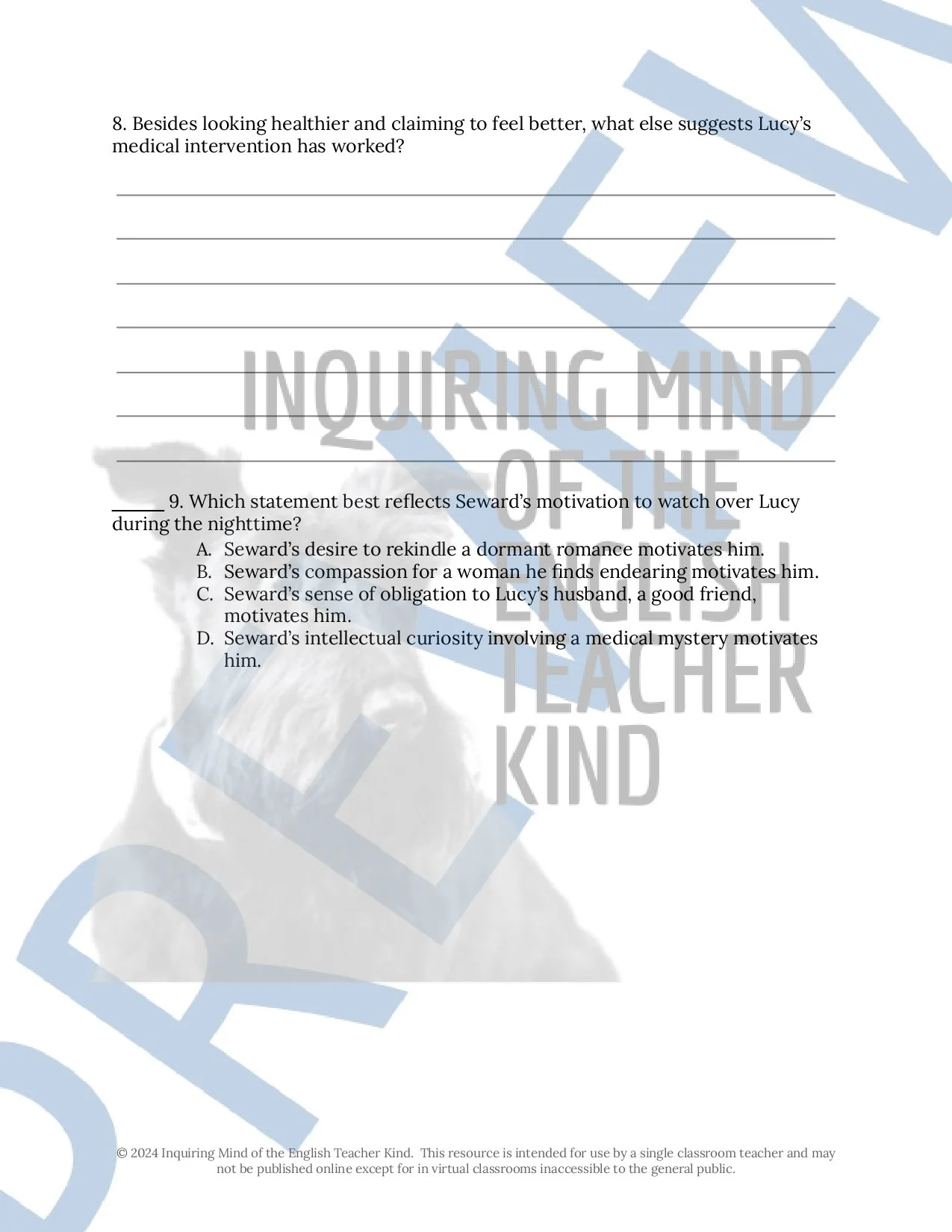 Dracula by Bram Stoker Chapters 8-10 Quiz, Close Reading Worksheets ...