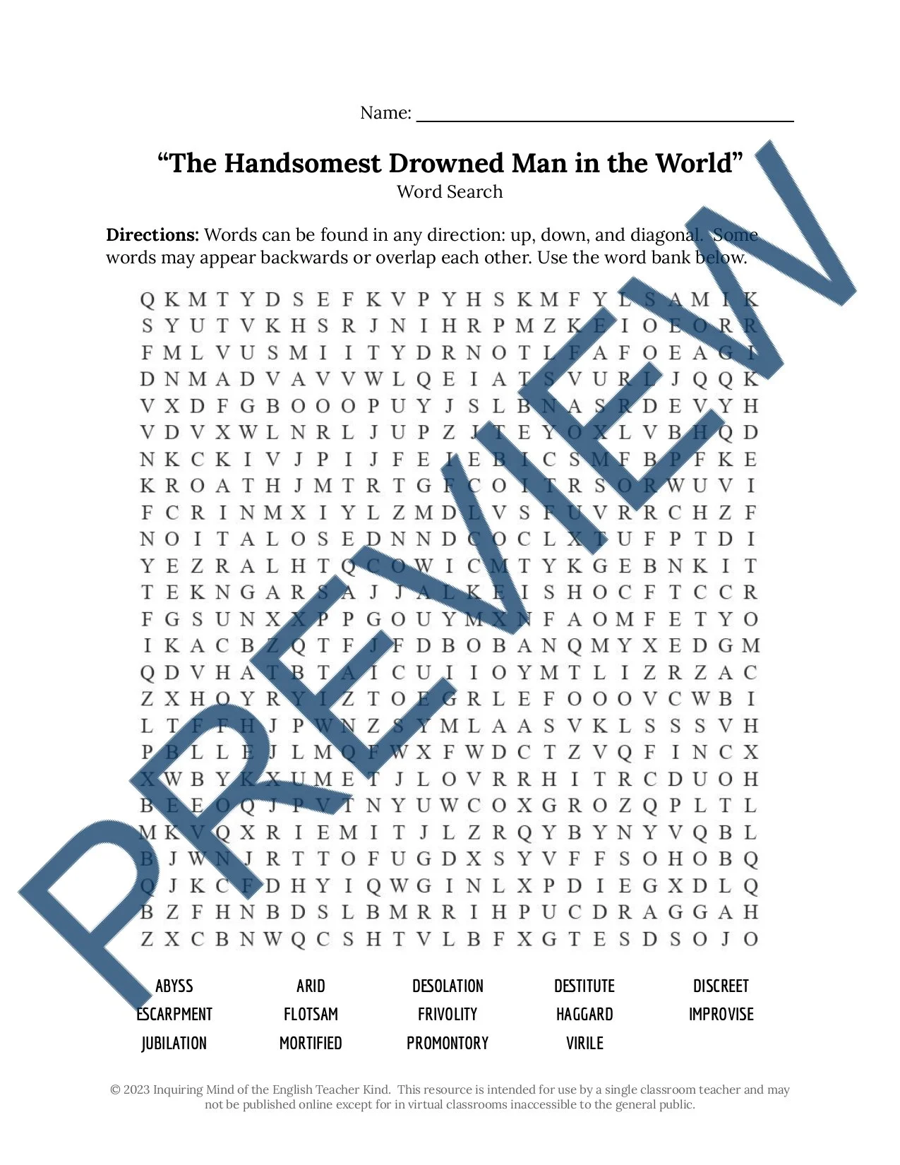 "The Handsomest Drowned Man in the World" Quiz, Close Reading, and ...