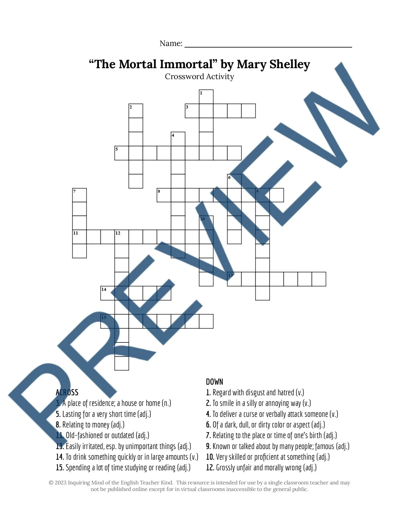 "The Mortal Immortal" by Mary Shelley Quiz, Close Reading, and ...