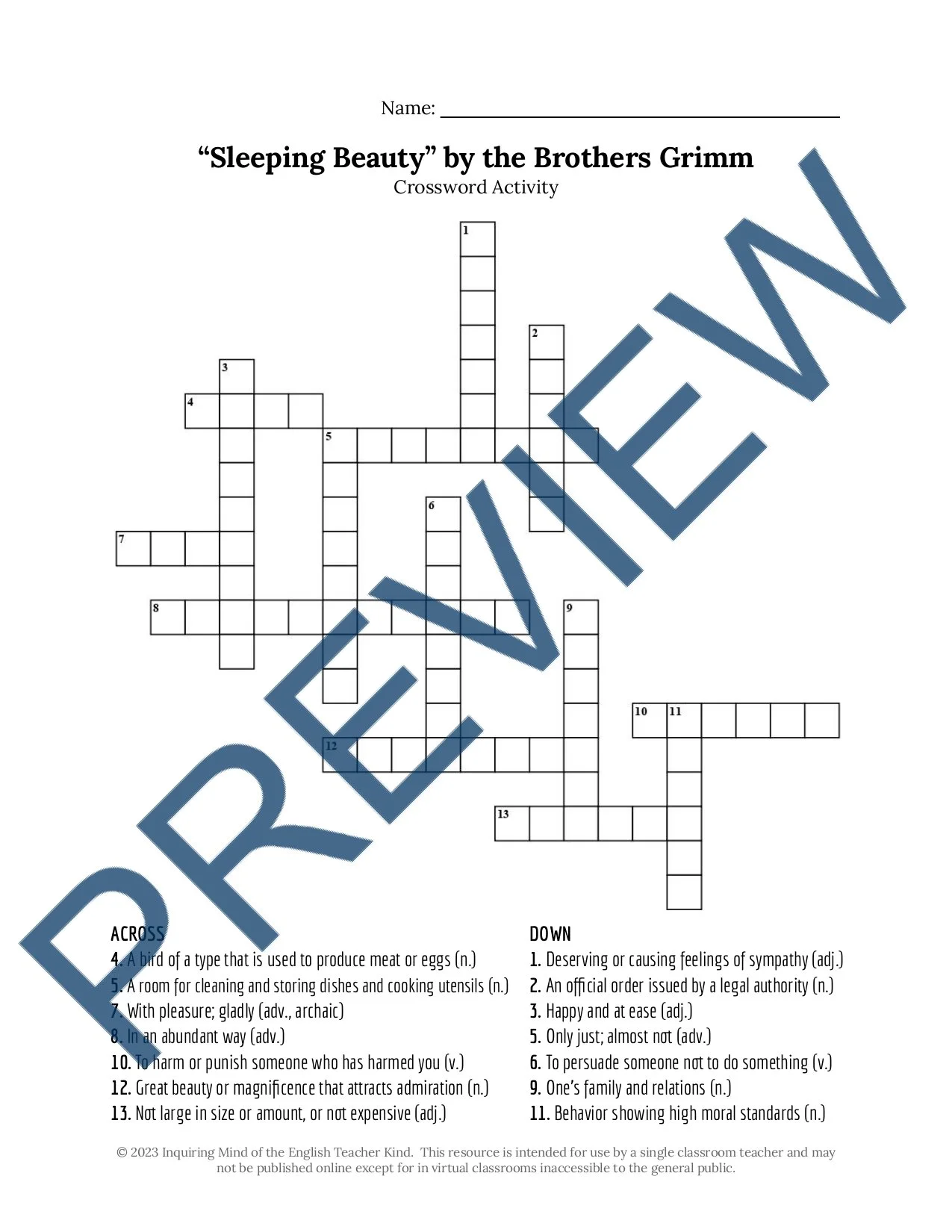 "Sleeping Beauty" by the Brothers Grimm Quiz, Close Reading, and ...