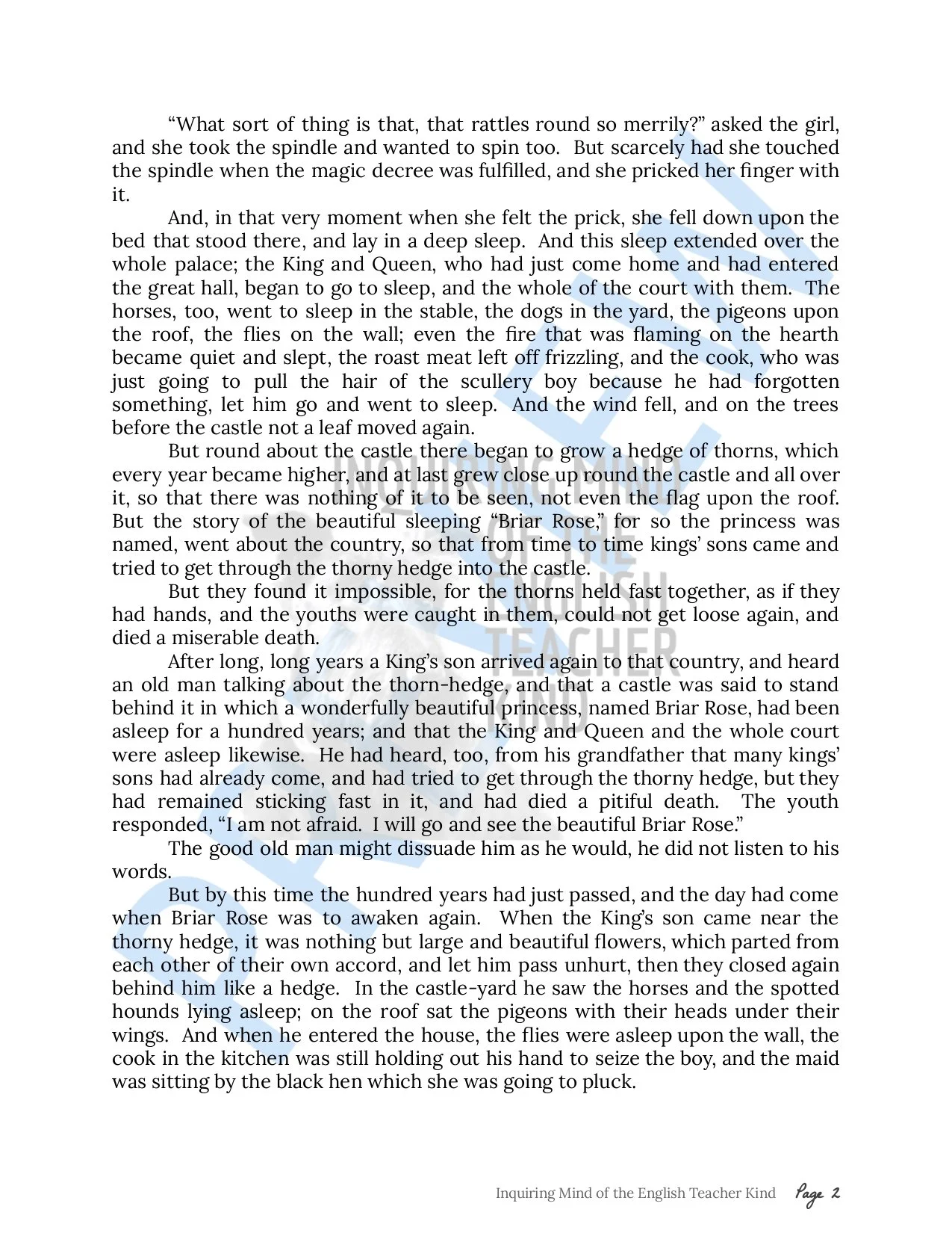 "Sleeping Beauty" by the Brothers Grimm Quiz, Close Reading, and ...
